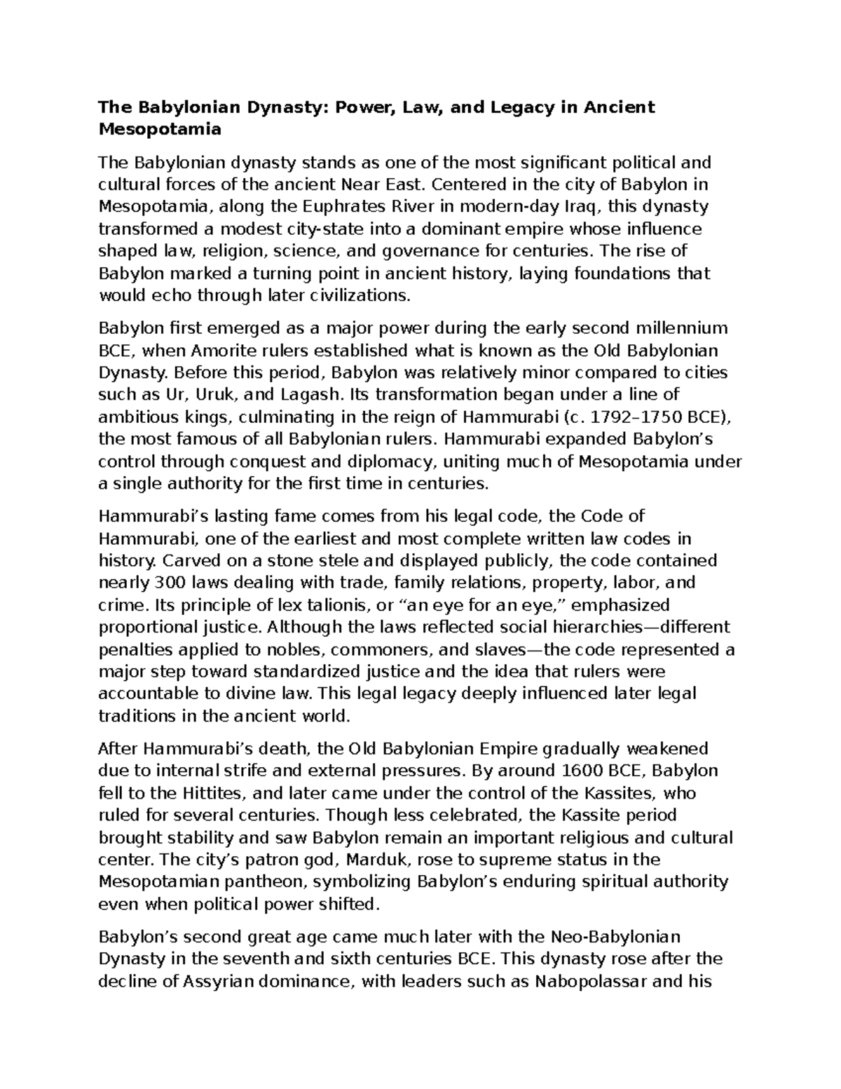 The Babylonian Dynasty: Power, Law, and Legacy in Ancient Mesopotamia ...