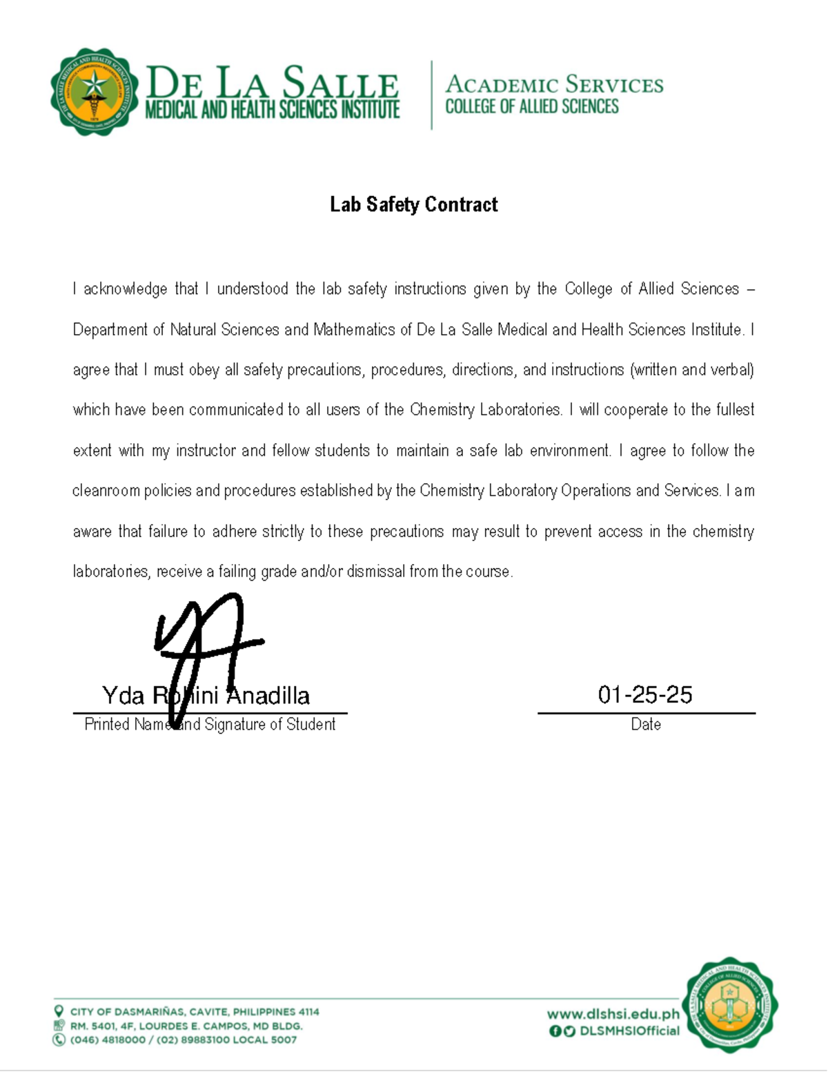 Lab-Safety-Contract - Lab safety contract - Lab Safety Contract I ...