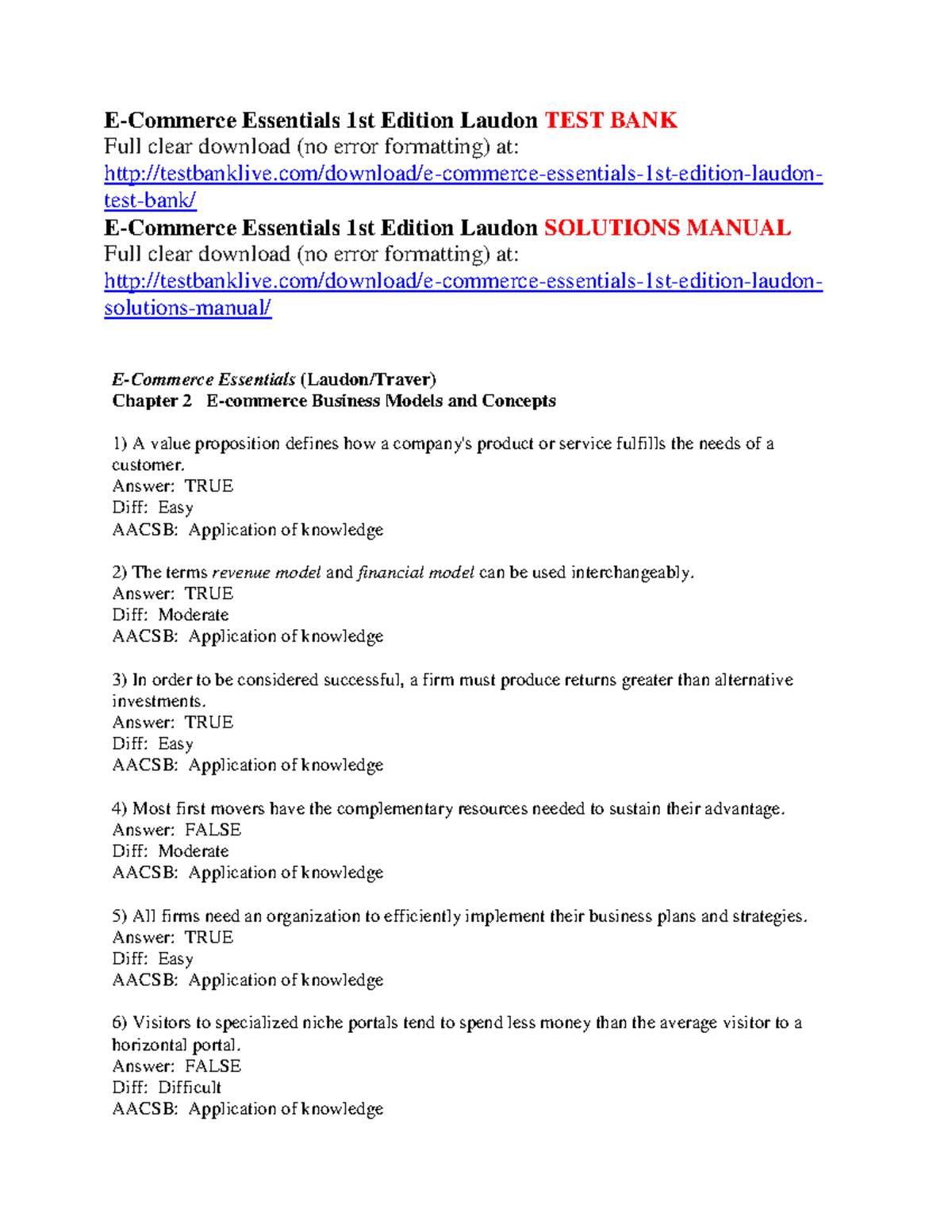 ECOM 101: E-Commerce Essentials 1st Edition Laudon Test Bank ...