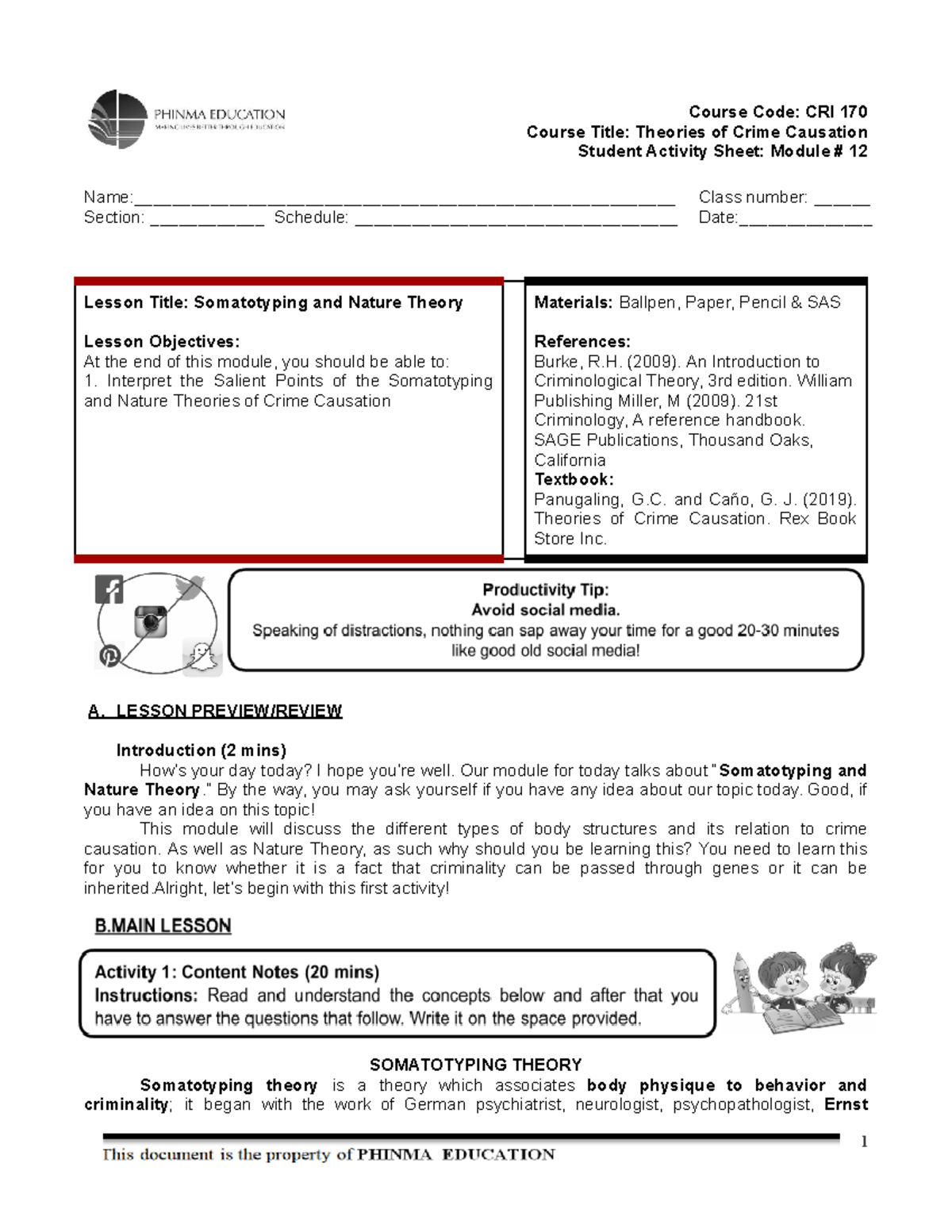 SAS 12 CRI 170 - sadasdas - Course Title: Theories of Crime Causation ...