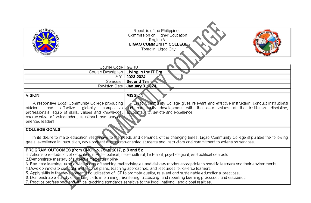 GE 10 Living in the IT Era: Course Overview and Examination Guide - Studocu