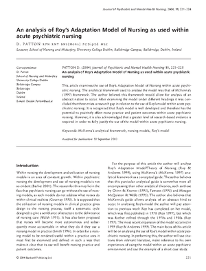 Roy Adaptation Model: Insights for 21st Century Nursing Practice ...