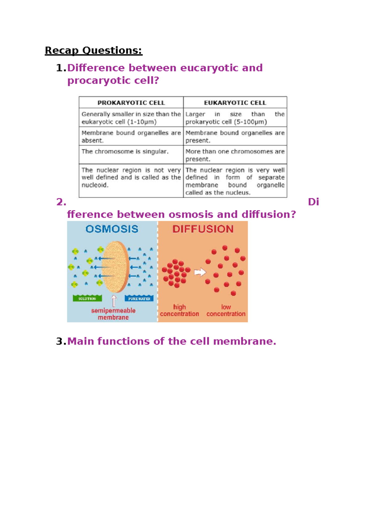 Module 1 Recap Questions: Cell Biology & Osmosis Experiment - Studocu