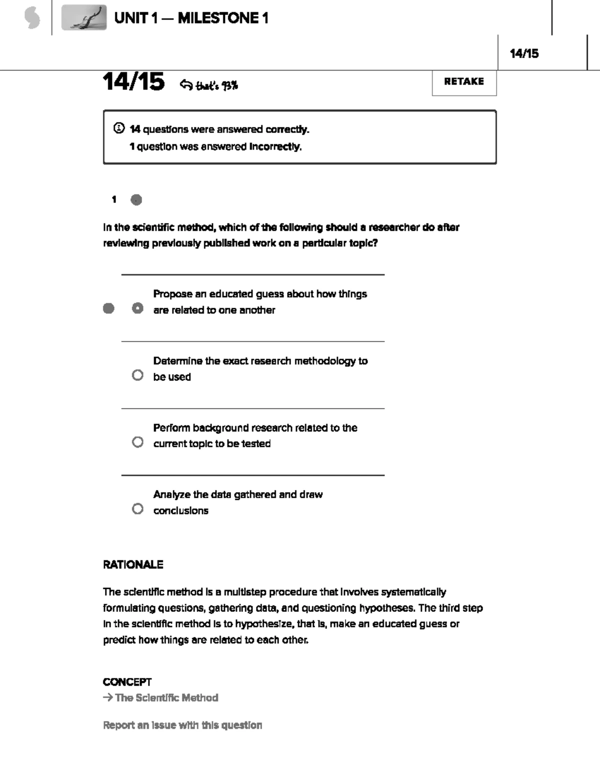 Sociology Milestone 1 - *SOC1010 (SOPH-0051) - 1 13 / 15 that's 87% ...