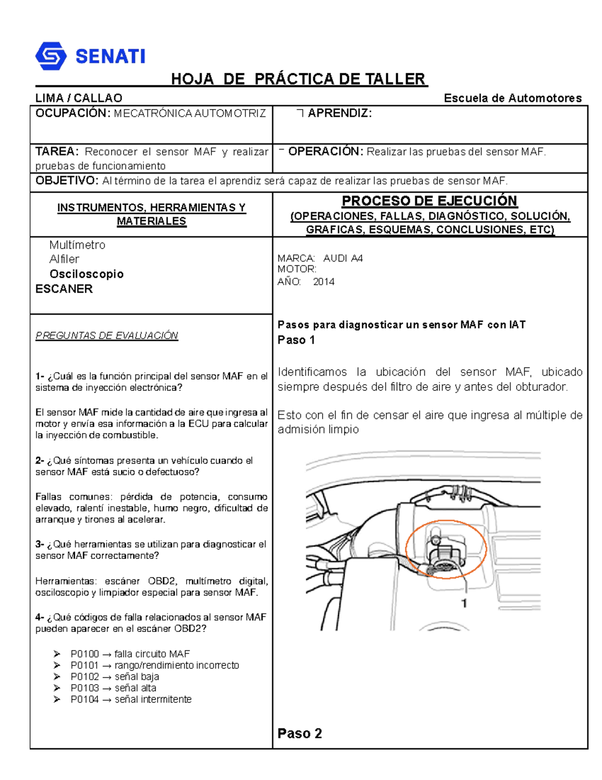 Práctica de Taller: Diagnóstico del Sensor MAF en Mecatrónica ...