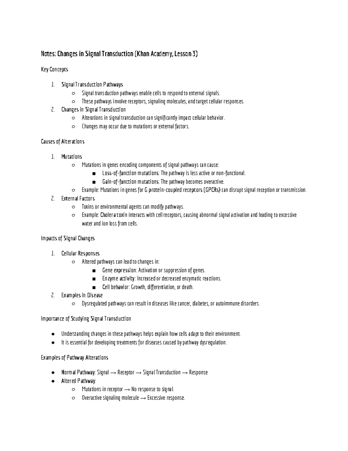 Khan Academy Notes on Signal Transduction Changes (Lesson 3) - Studocu