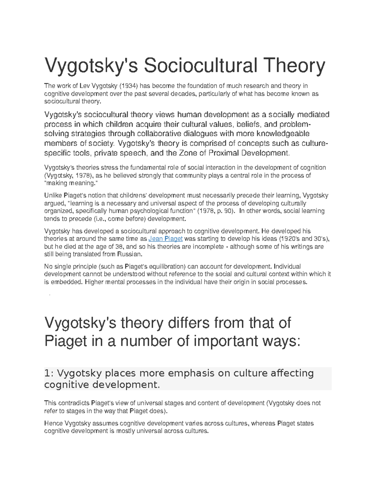 Lecture 3 Sociocultural Theory - Vygot sky' s Soci ocul tural Theor y ...