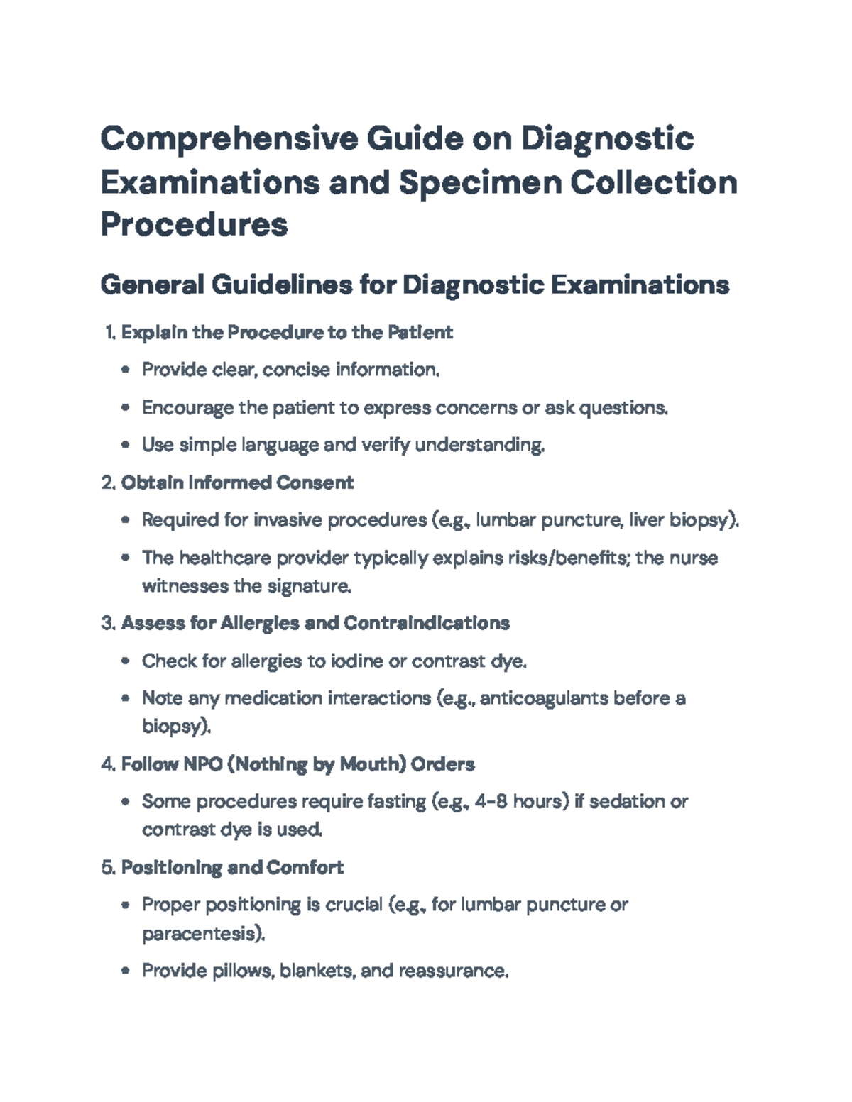 Comprehensive Guide to Diagnostic Exams and Specimen Collection ...