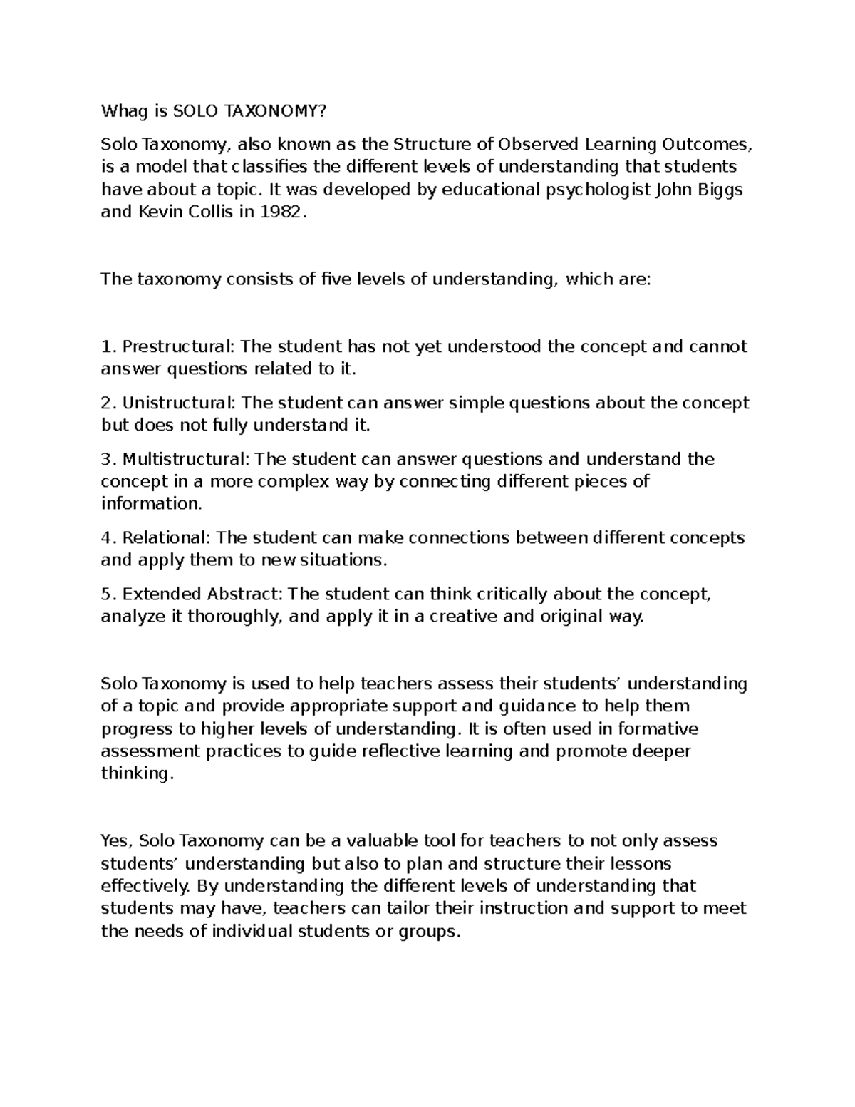 Understanding SOLO Taxonomy: A Guide for Teachers and Students (HOTS ...