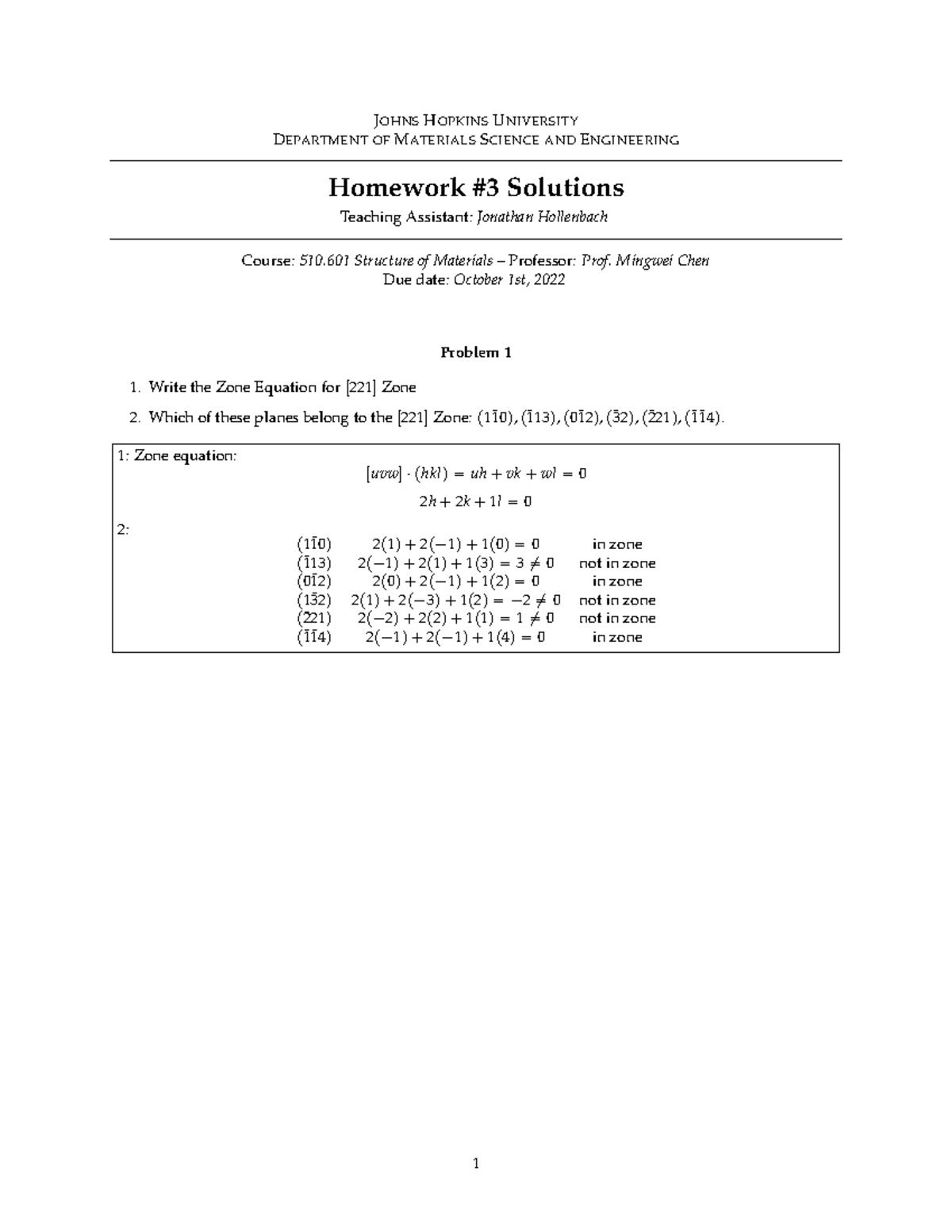 510.601 Structure of Materials Homework Solutions by J. Hollenbach ...