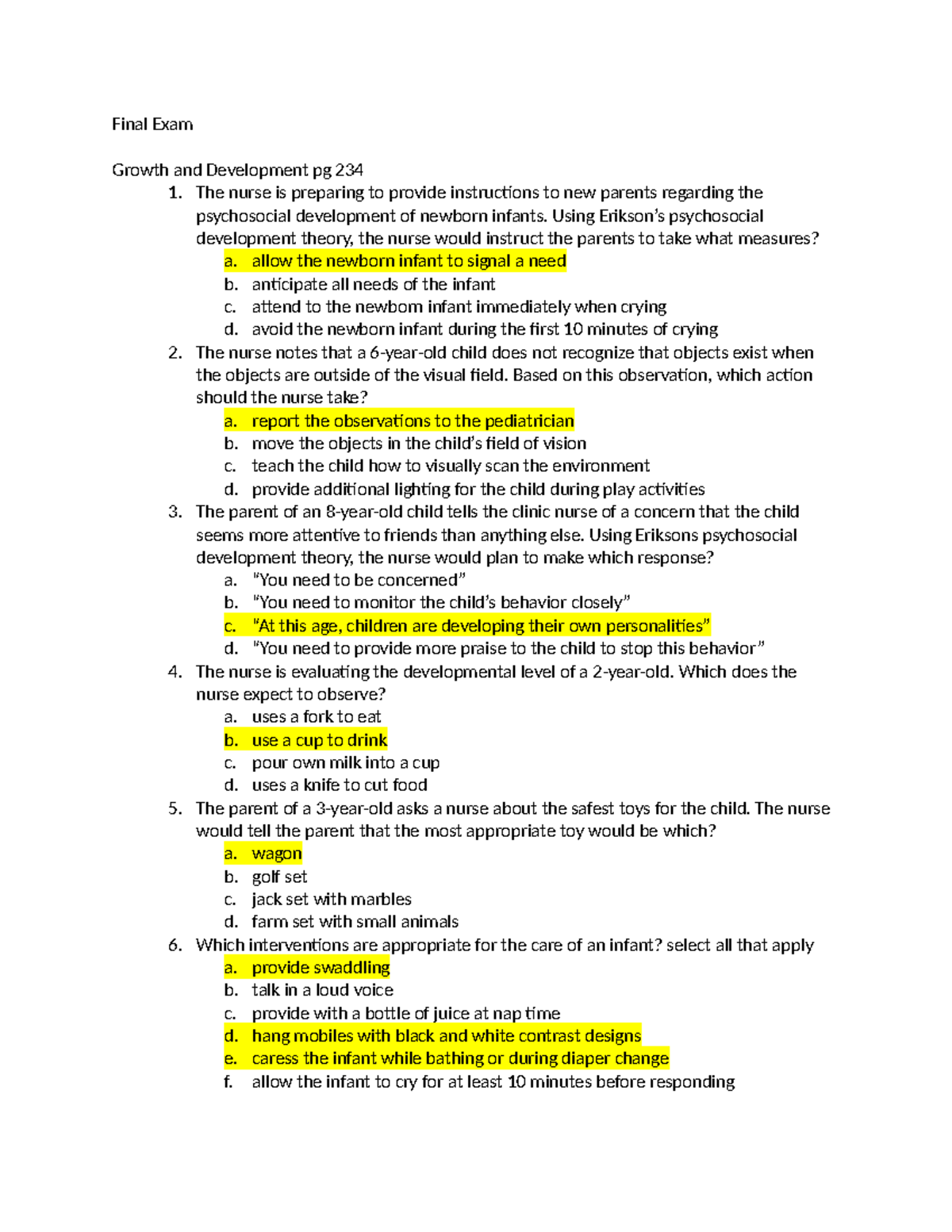 Final Exam Practice Test NUR 1023: Growth and Development Insights ...