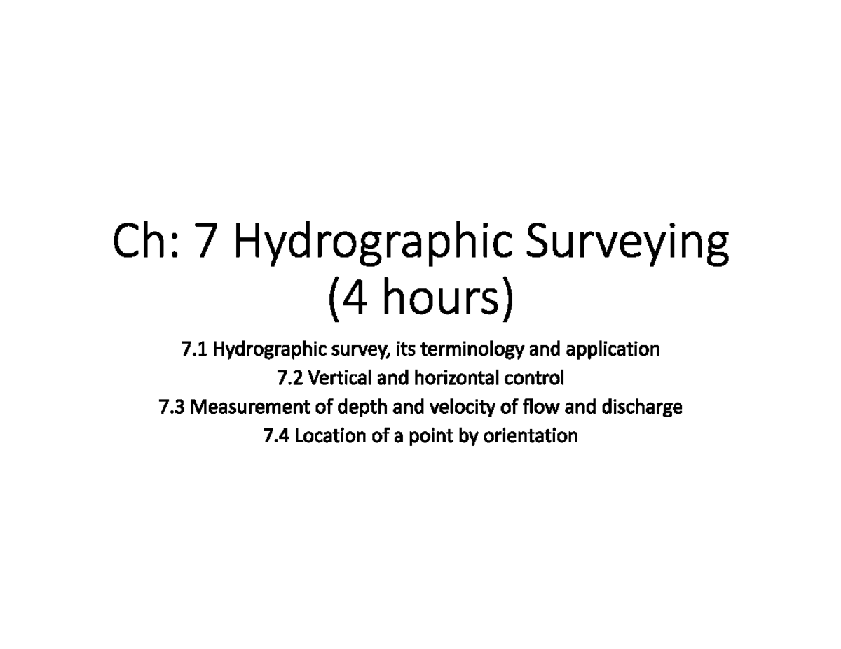 Ch: 7 Hydrographic Surveying - Key Concepts & Applications - Studocu