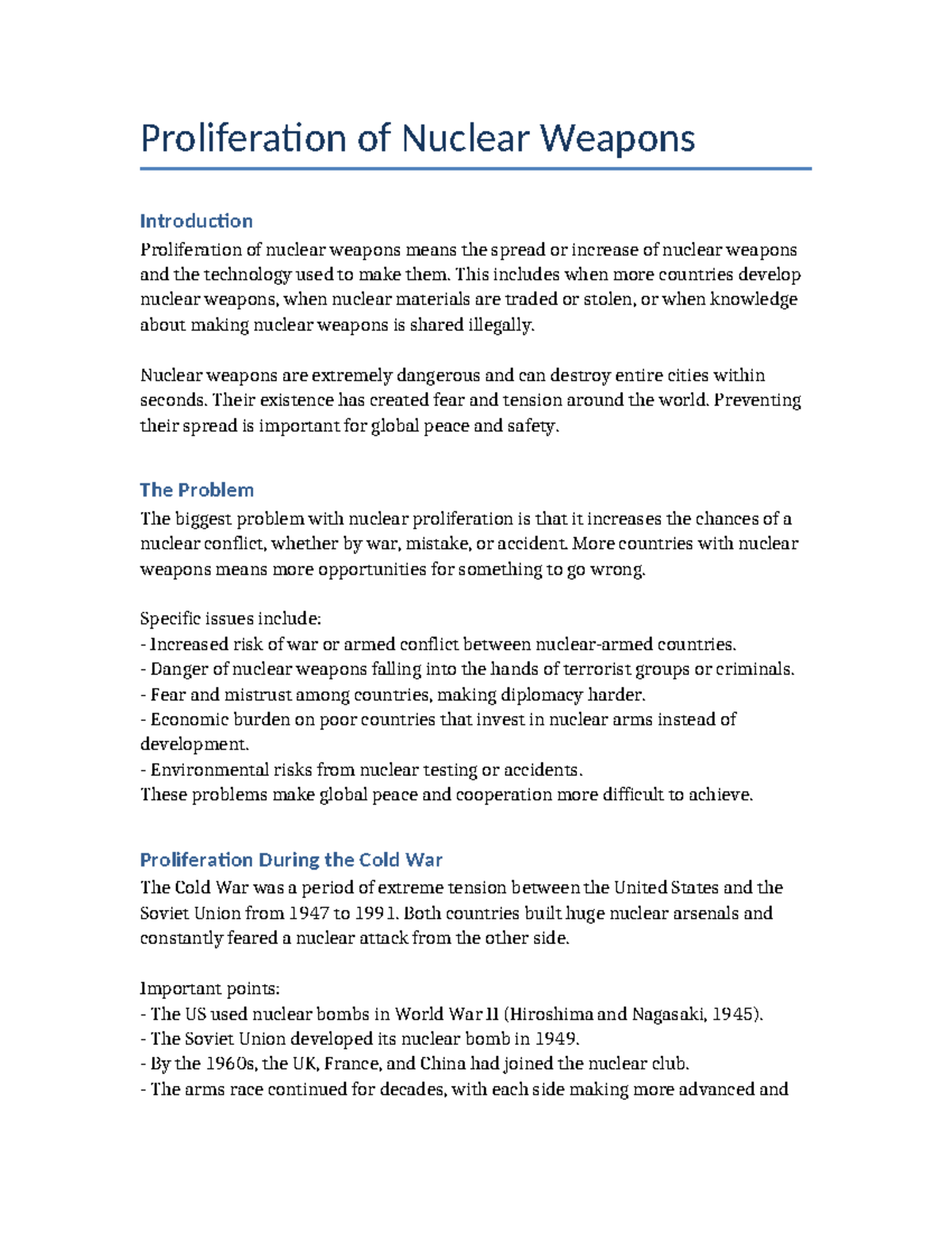 Proliferation of Nuclear Weapons Expanded - Proliferation of Nuclear ...