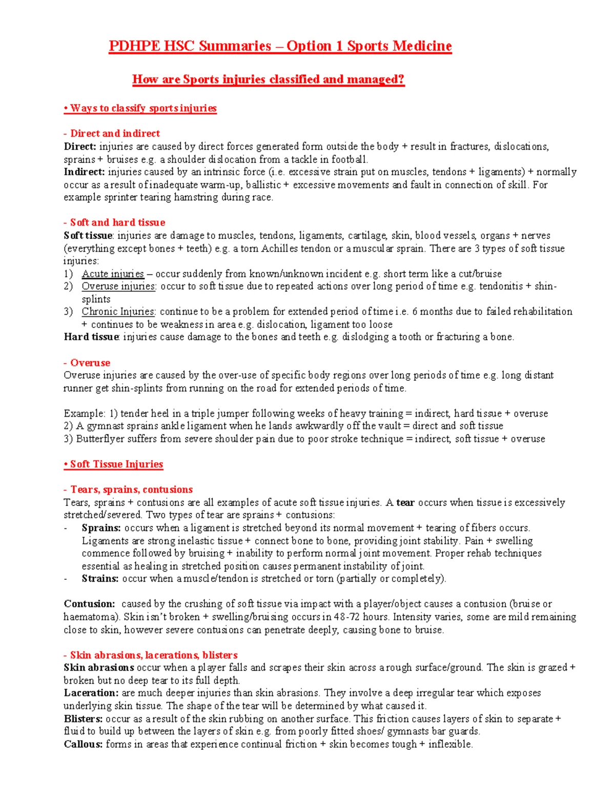 Sports Medicine Notes: HSC PDHPE Option 3 - Injury Management ...