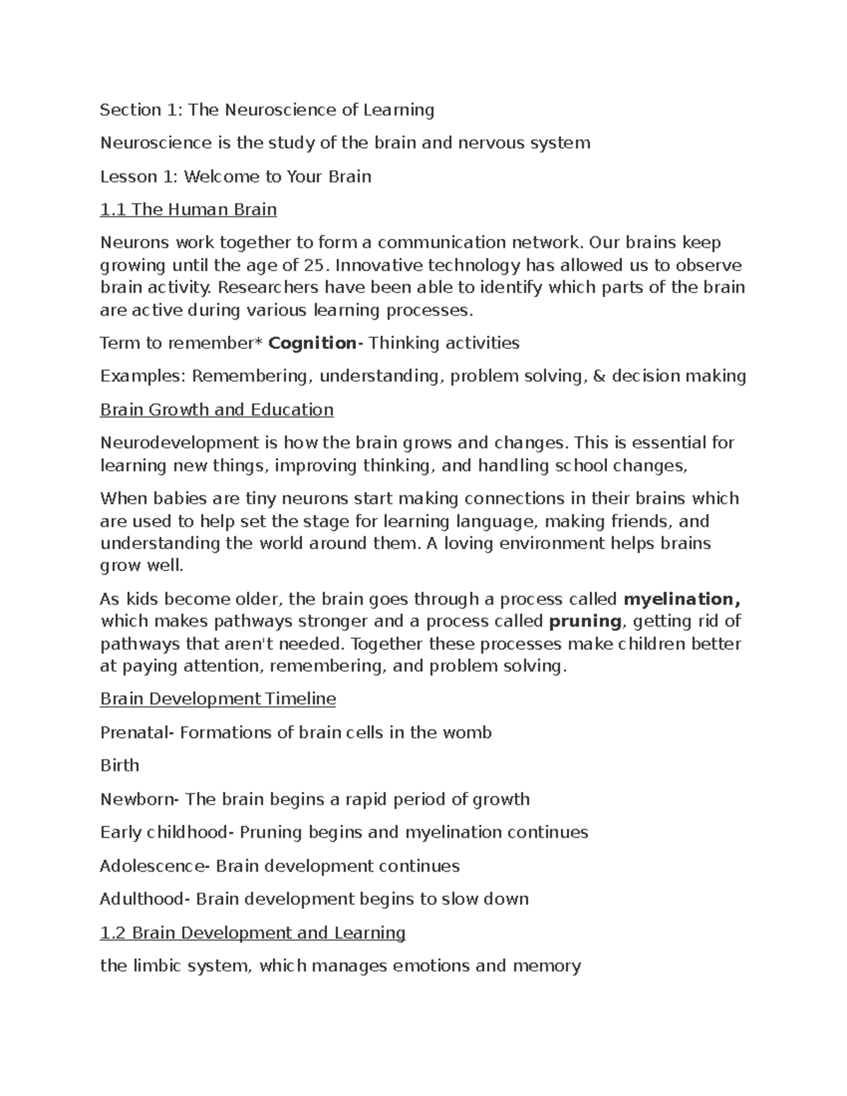Neuroscience of Learning: Lesson 1 - Welcome to Your Brain - Studocu