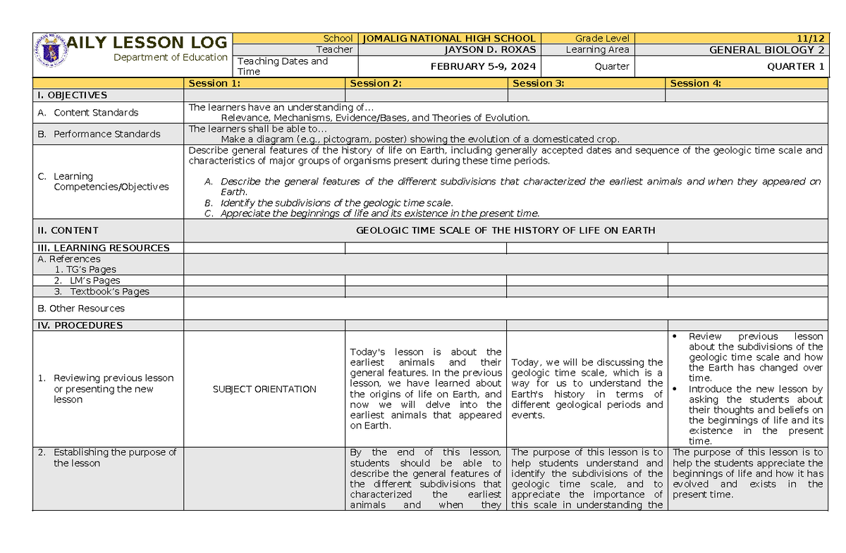 GB2 Q1 W2 - Detailed Lesson Planning in General Biology - Studocu
