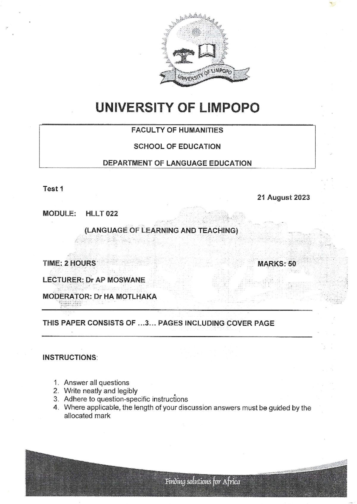 HLLT022 Test 1 2023 - Writing Approaches & Key Concepts Exam - Studocu