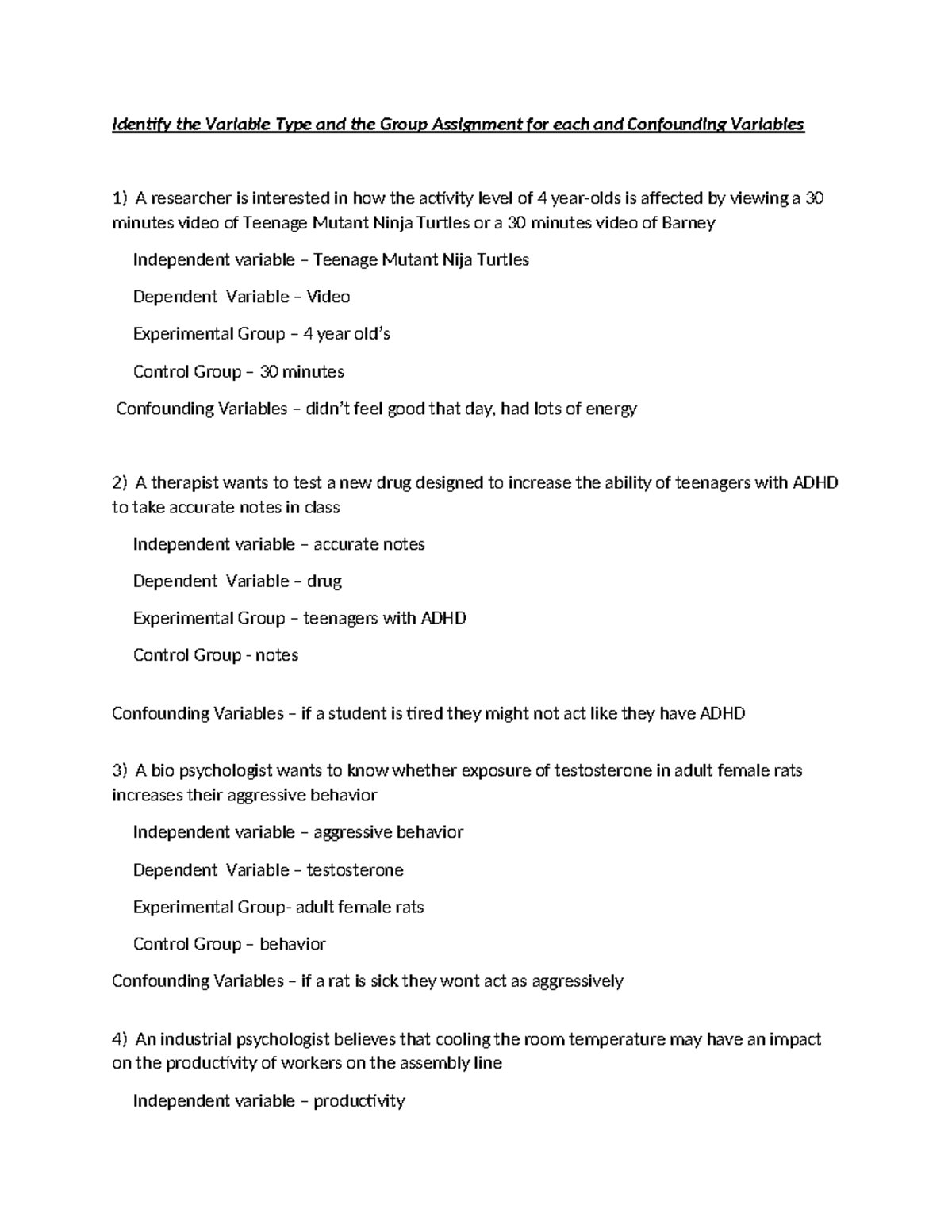 Identify elements of an Experiment - Identify the Variable Type and the ...