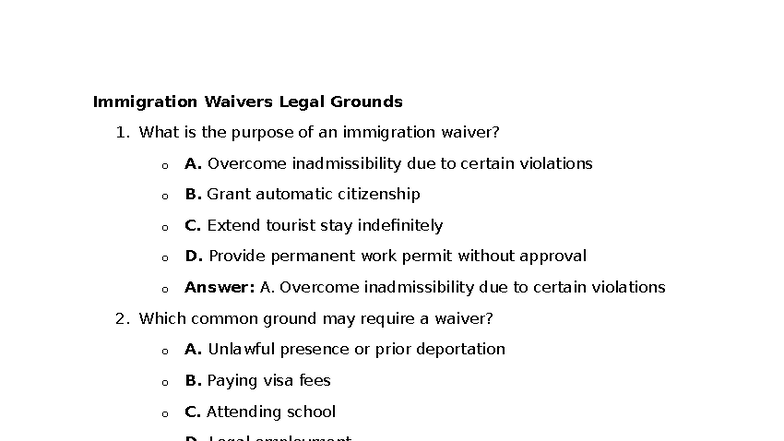 Immigration Waivers Legal Grounds: Key Concepts and Applications - Studocu