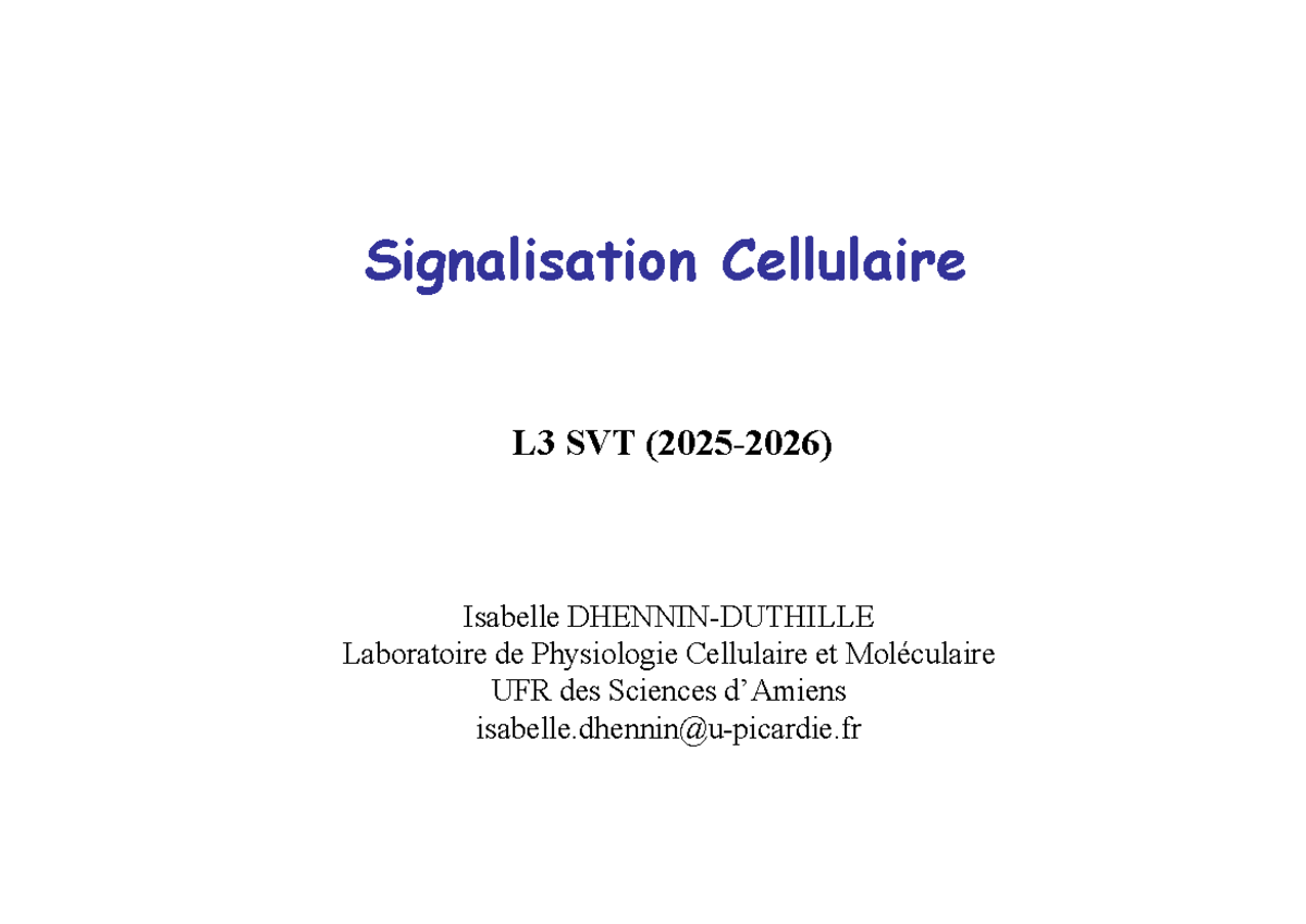 CM1 SVT - Signalisation Cellulaire et Récepteurs Membranaires - Studocu