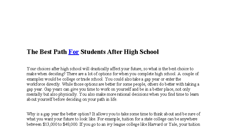 English 3 College Essay: Exploring Post-High School Paths - Studocu