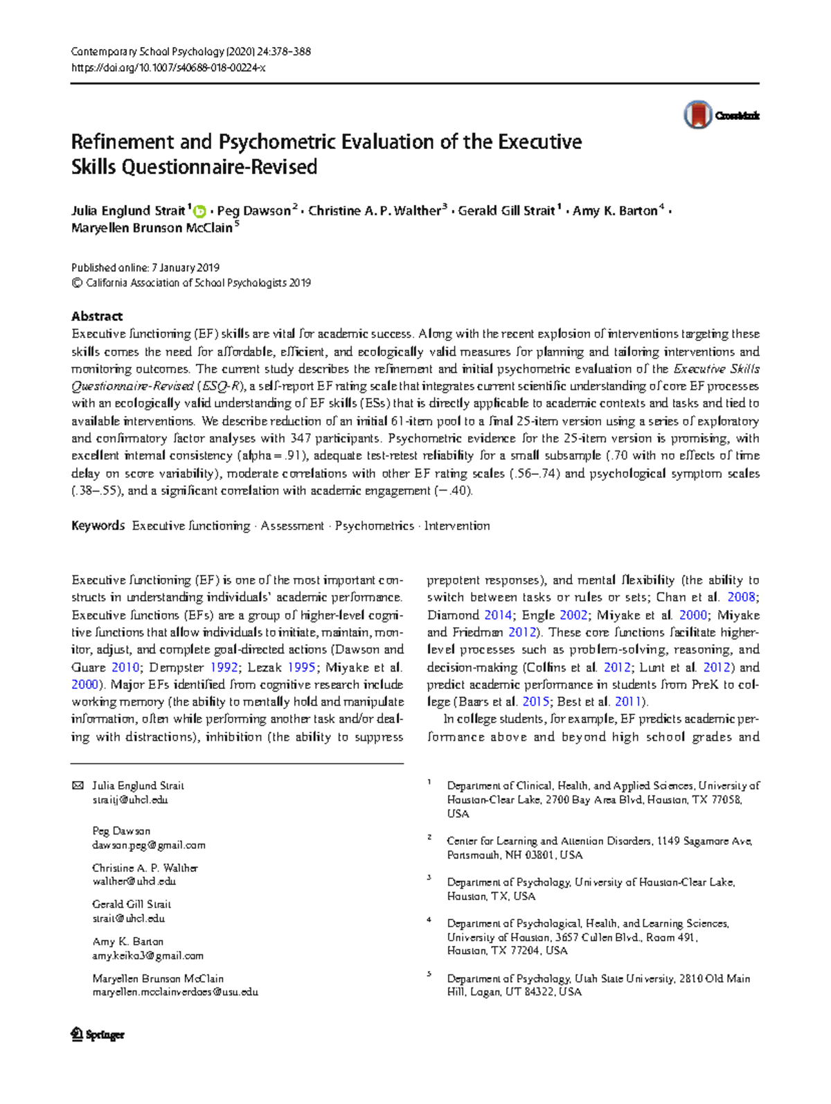 Refinement and Psychometric Evaluation of the Executive Skills ...