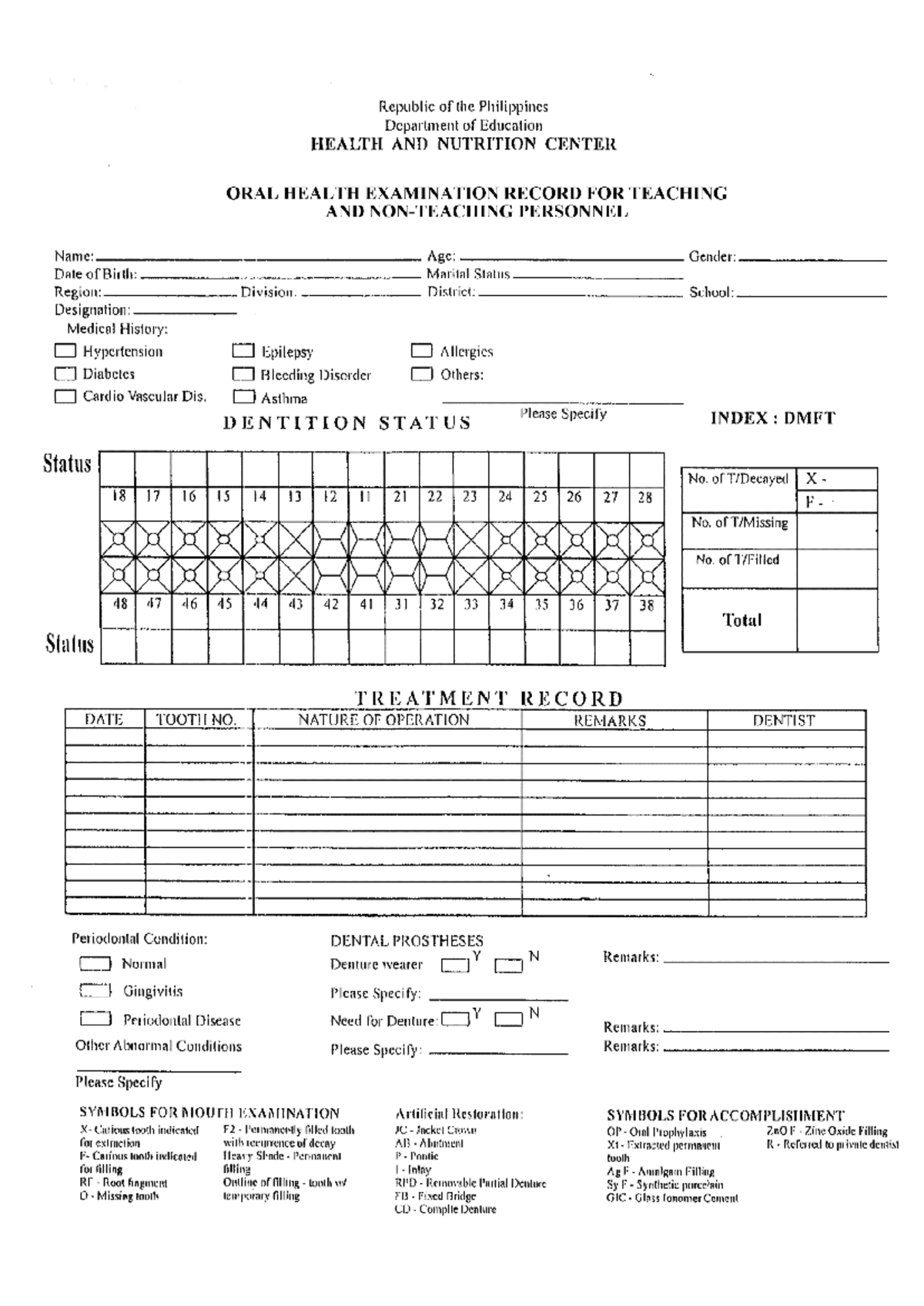 Oral Health Exam Record Template for DepEd Employees S.Y. 2024-2025 ...