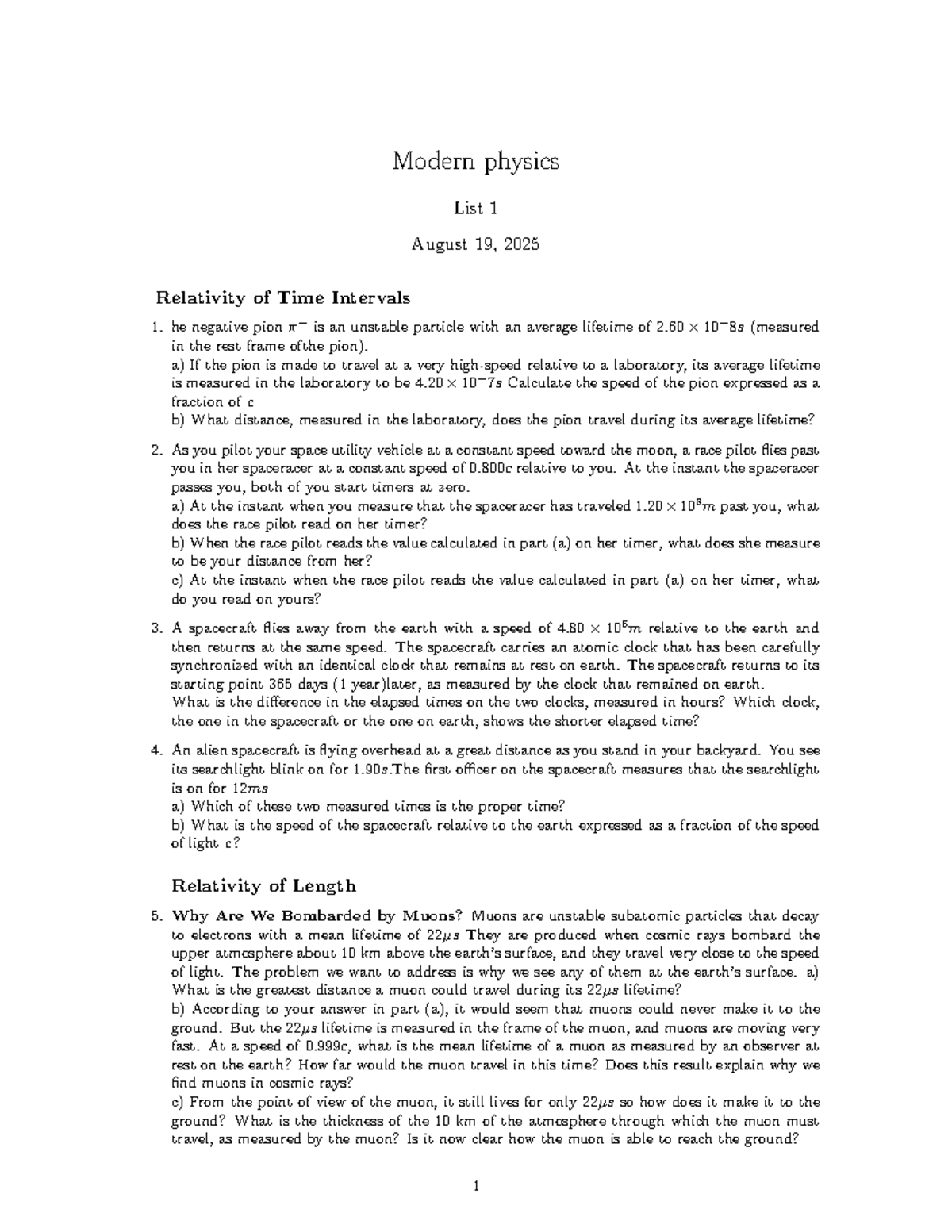 Modern Physics (PHYS 101) - Class Work on Relativity and Time Intervals ...