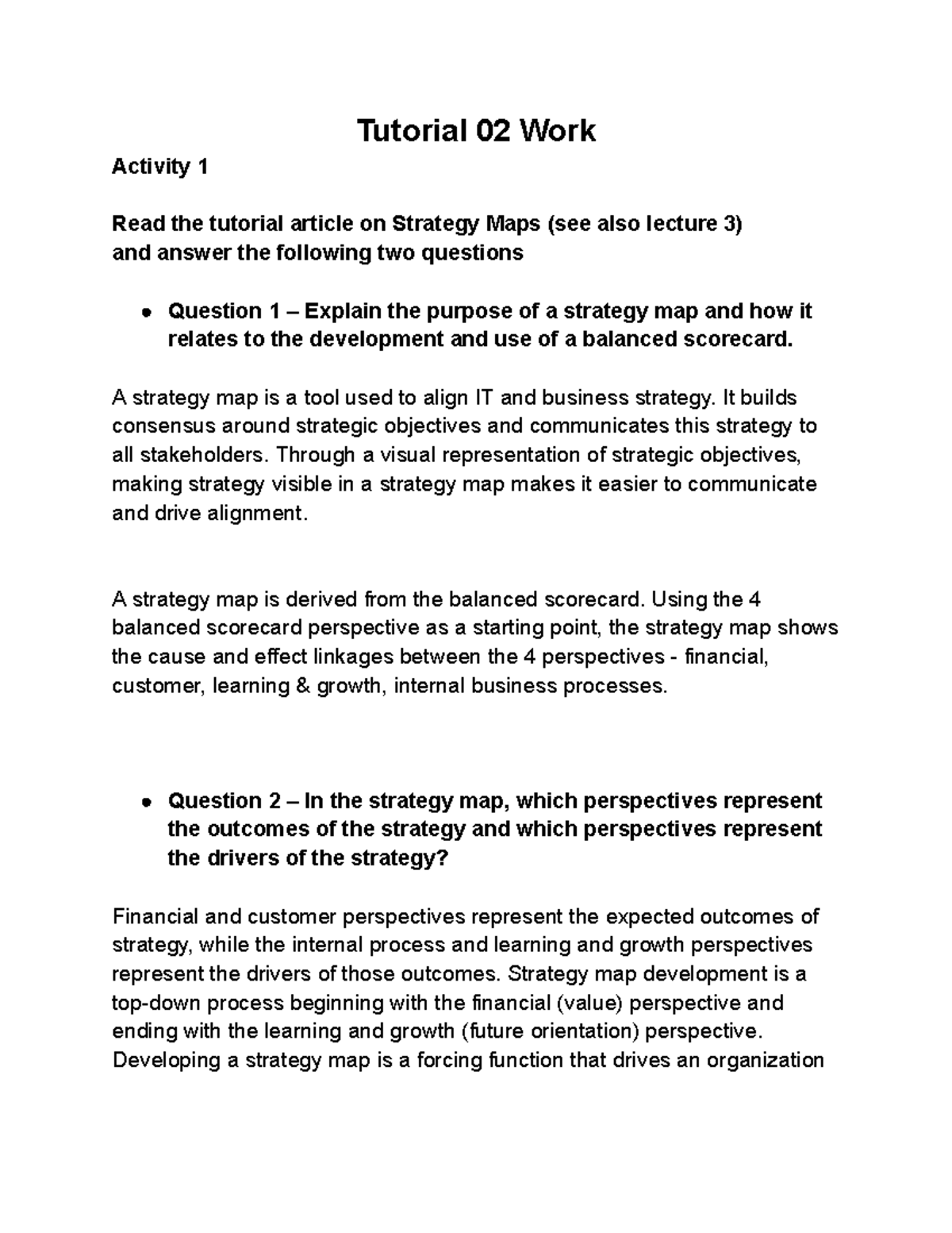 Tutorial 02: Strategy Maps & Balanced Scorecard Analysis - BPIT - Studocu