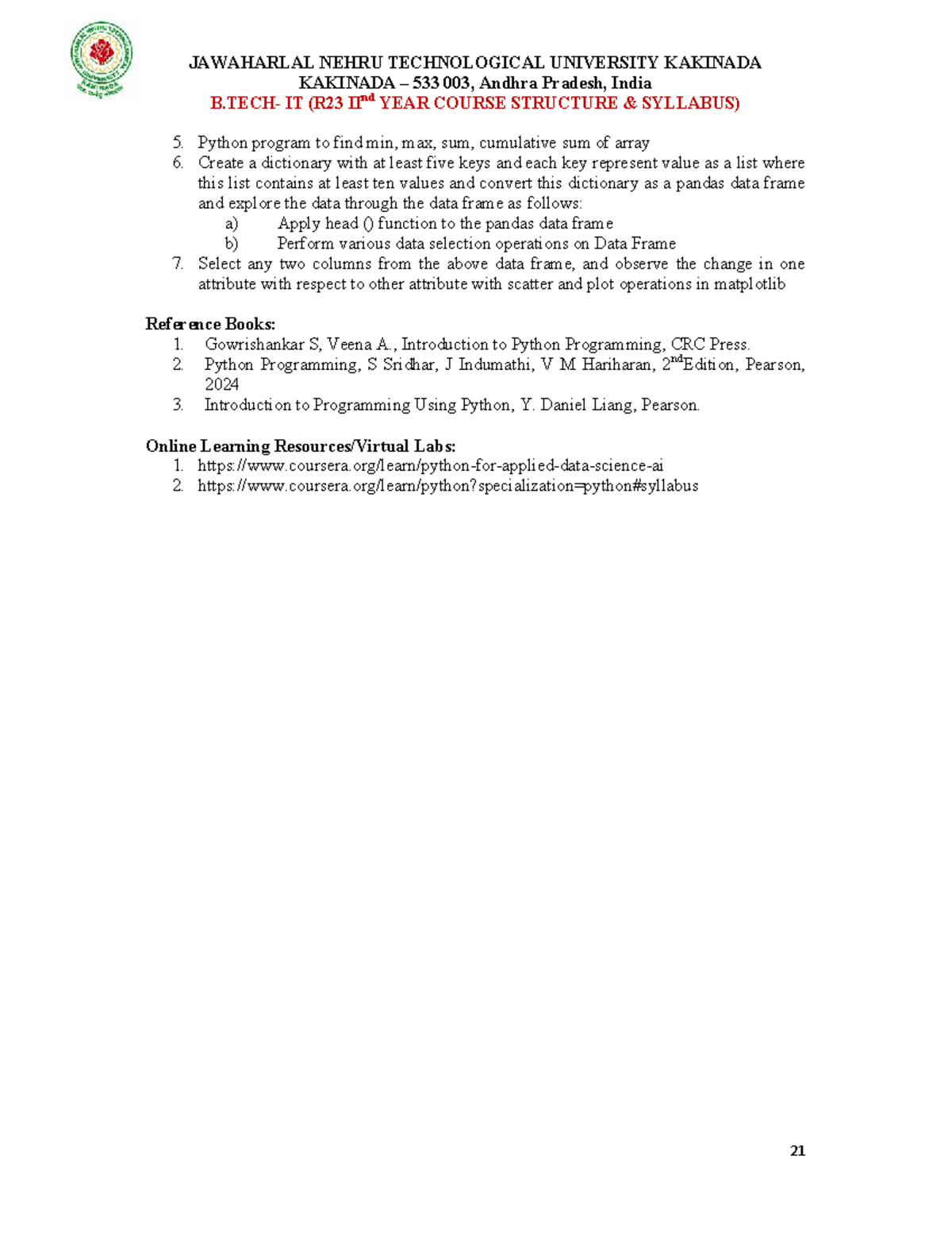 IT (R23) II Year Course Structure Syllabus Overview - Studocu