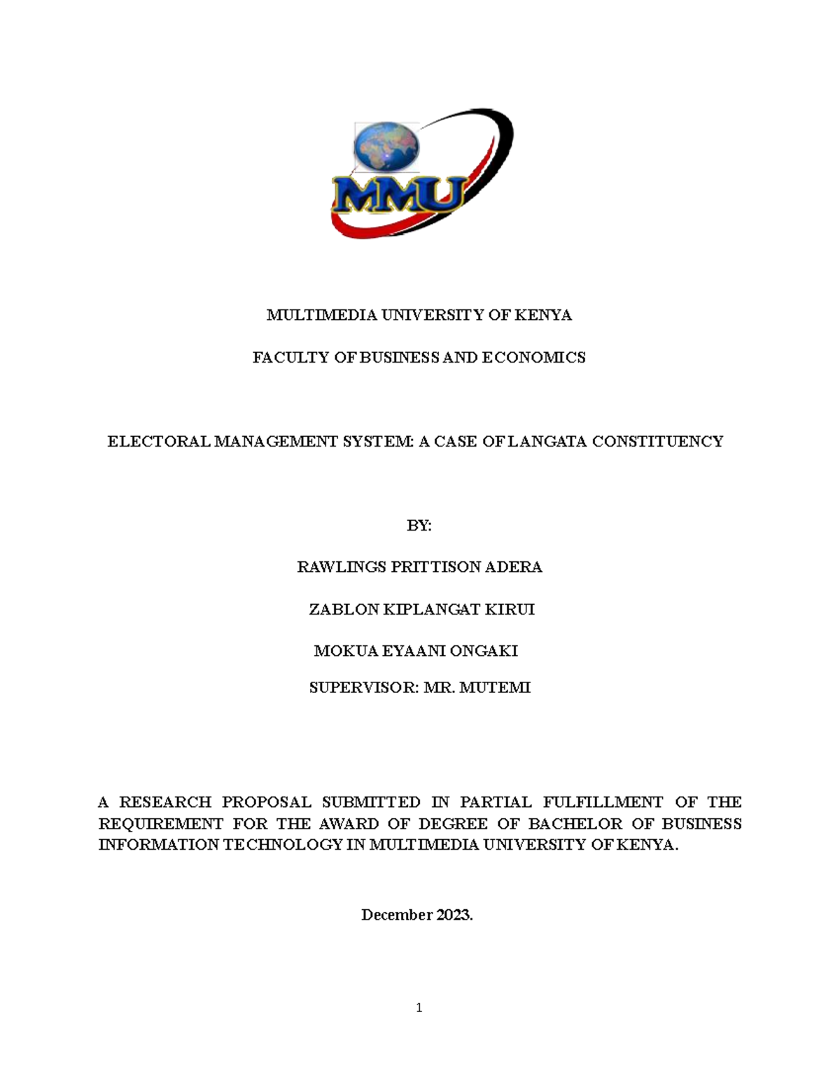 Systems Project Group 17 - MULTIMEDIA UNIVERSITY OF KENYA FACULTY OF ...