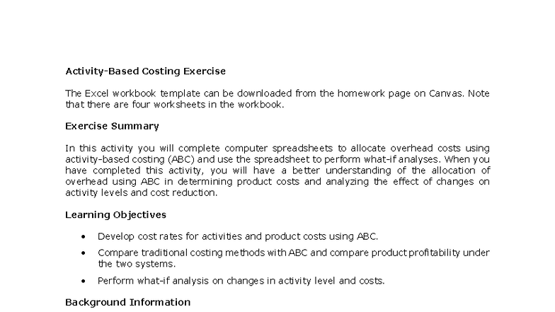 ABC Costing Exercise Instructions for GEORGETOWN UNIVERSITY - Studocu