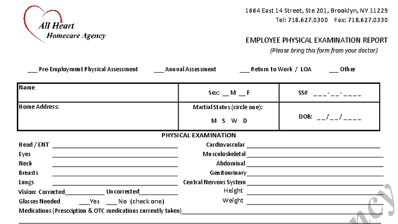 Physical Form - Employee Physical Examination Report - Studocu
