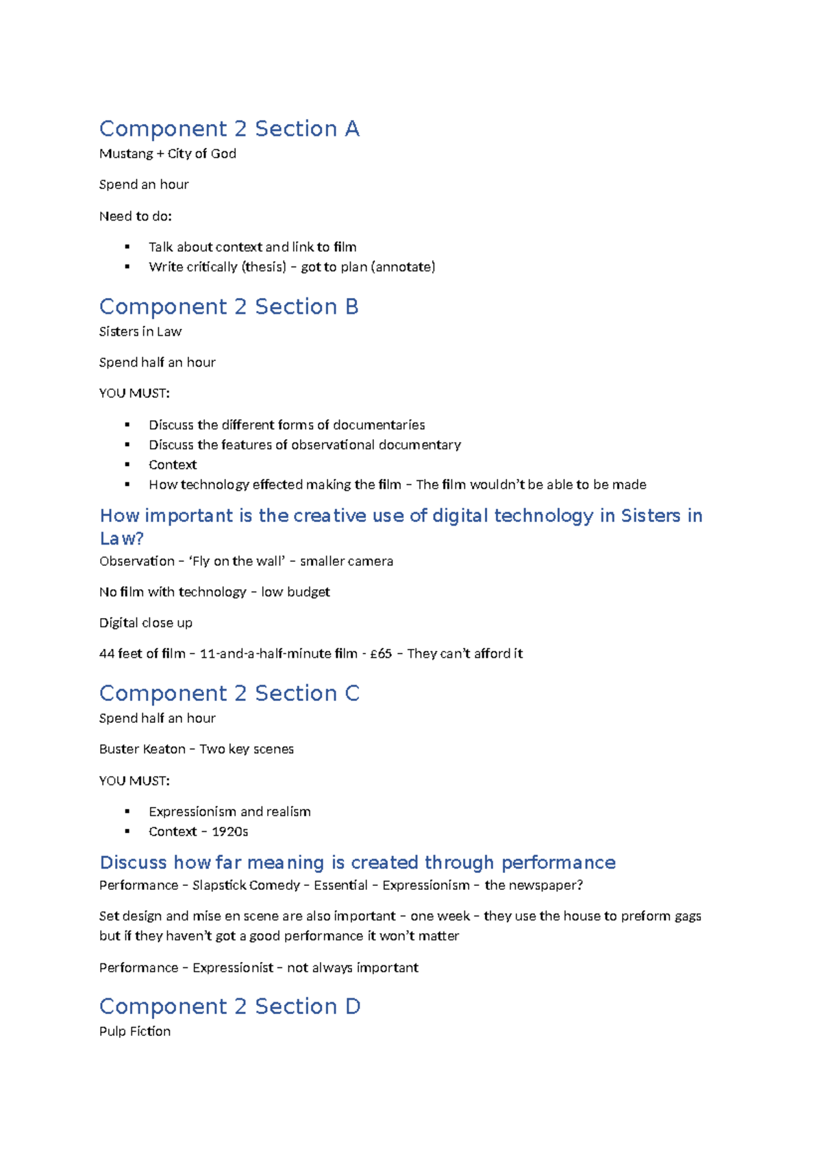 Component 2 - Film Studies Analysis: Context & Techniques in Film - Studocu