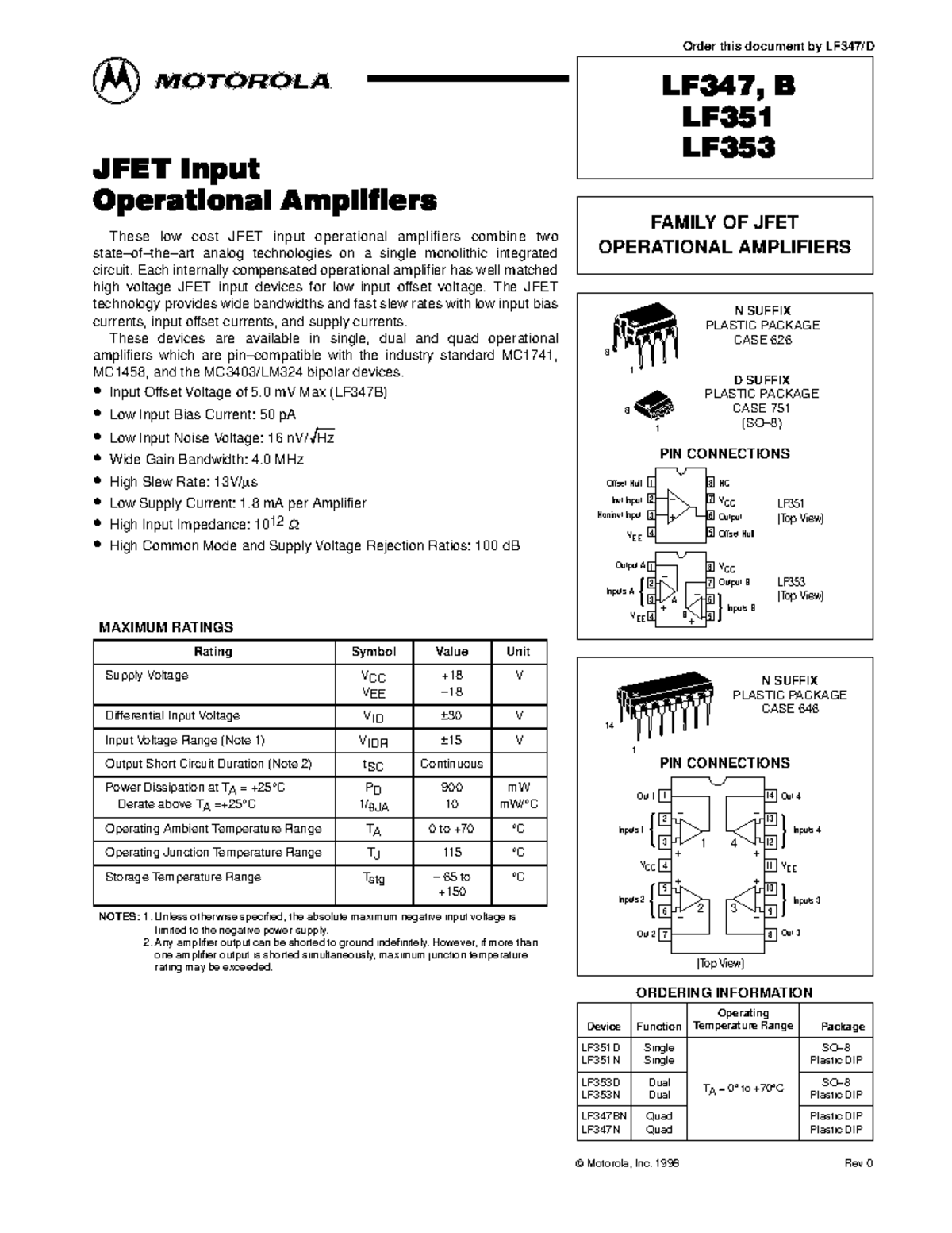 LF347 JFET Op Amps: Specs, Characteristics & Ordering Info - Studocu
