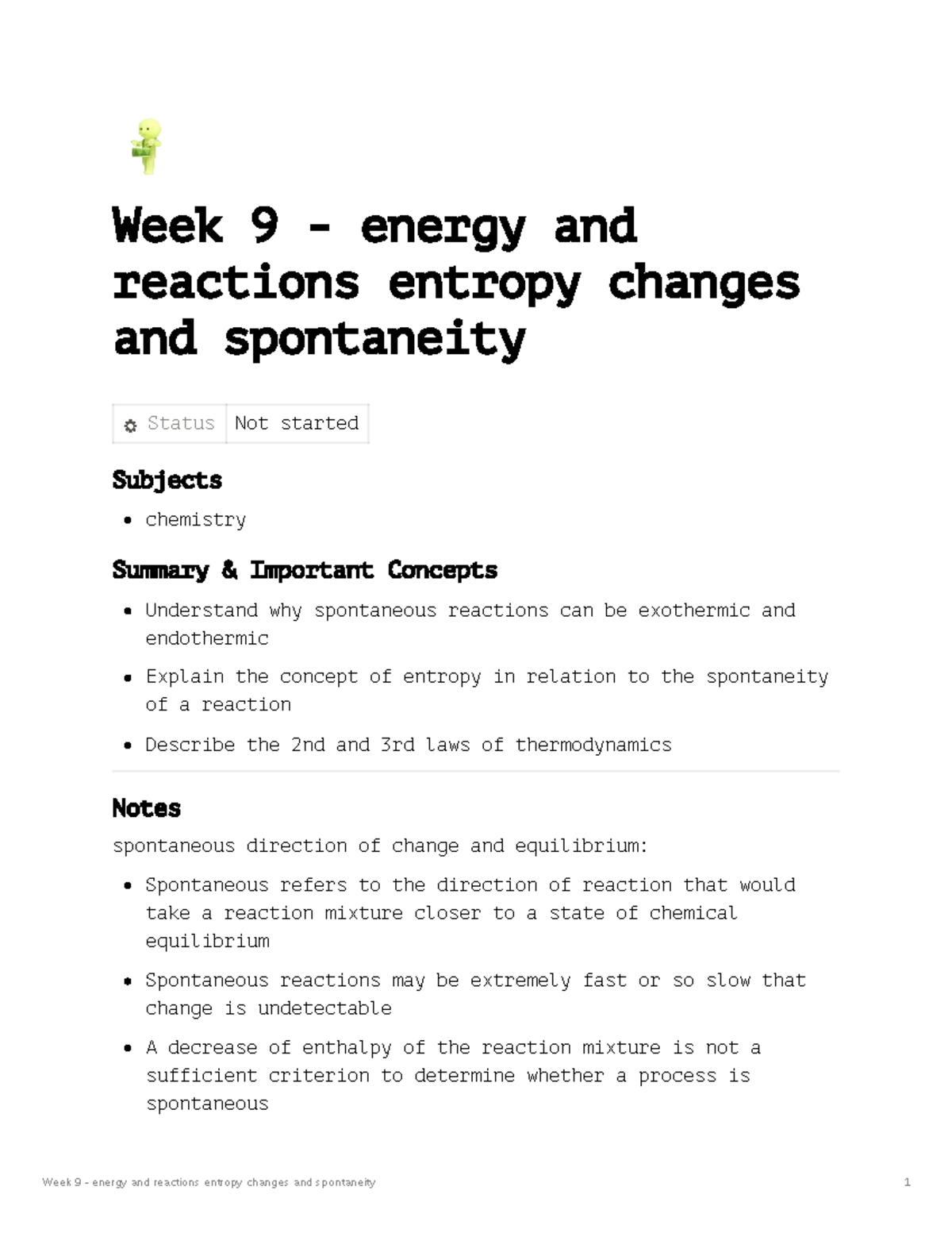 Week 9 - Energy and Reactions: Entropy Changes and Spontaneity - Studocu