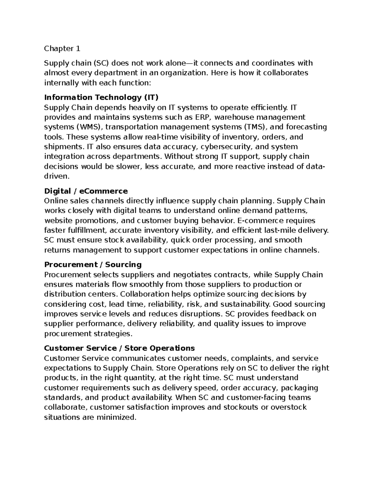 Chapter 1: Supply Chain Collaboration and Procurement Strategies (SC) - Studocu