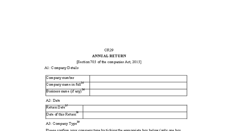 CR29 Annual Return Form for Companies Act Compliance - Studocu