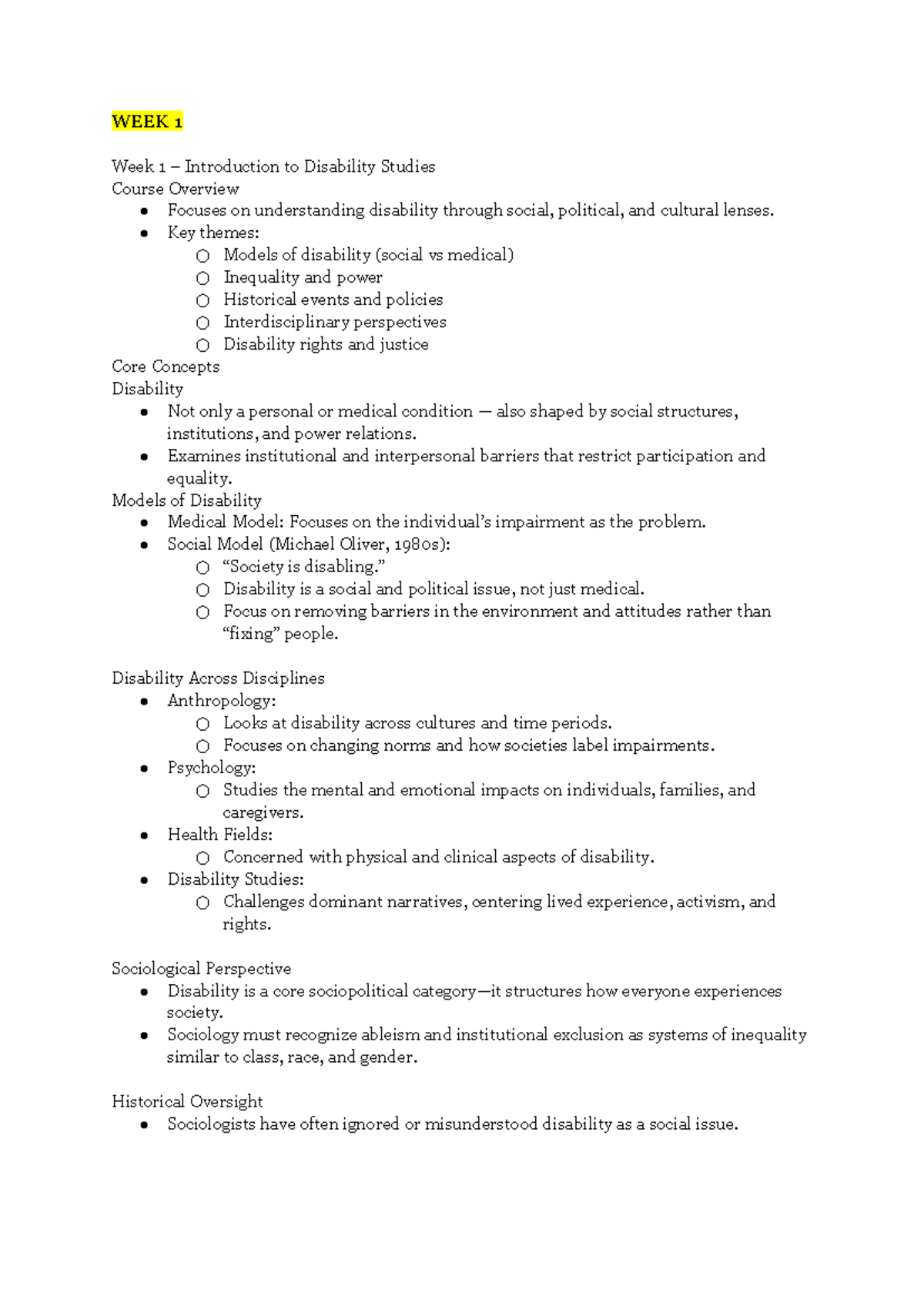 Disability Studies (DIS 101) Midterm Exam Notes: Key Concepts ...