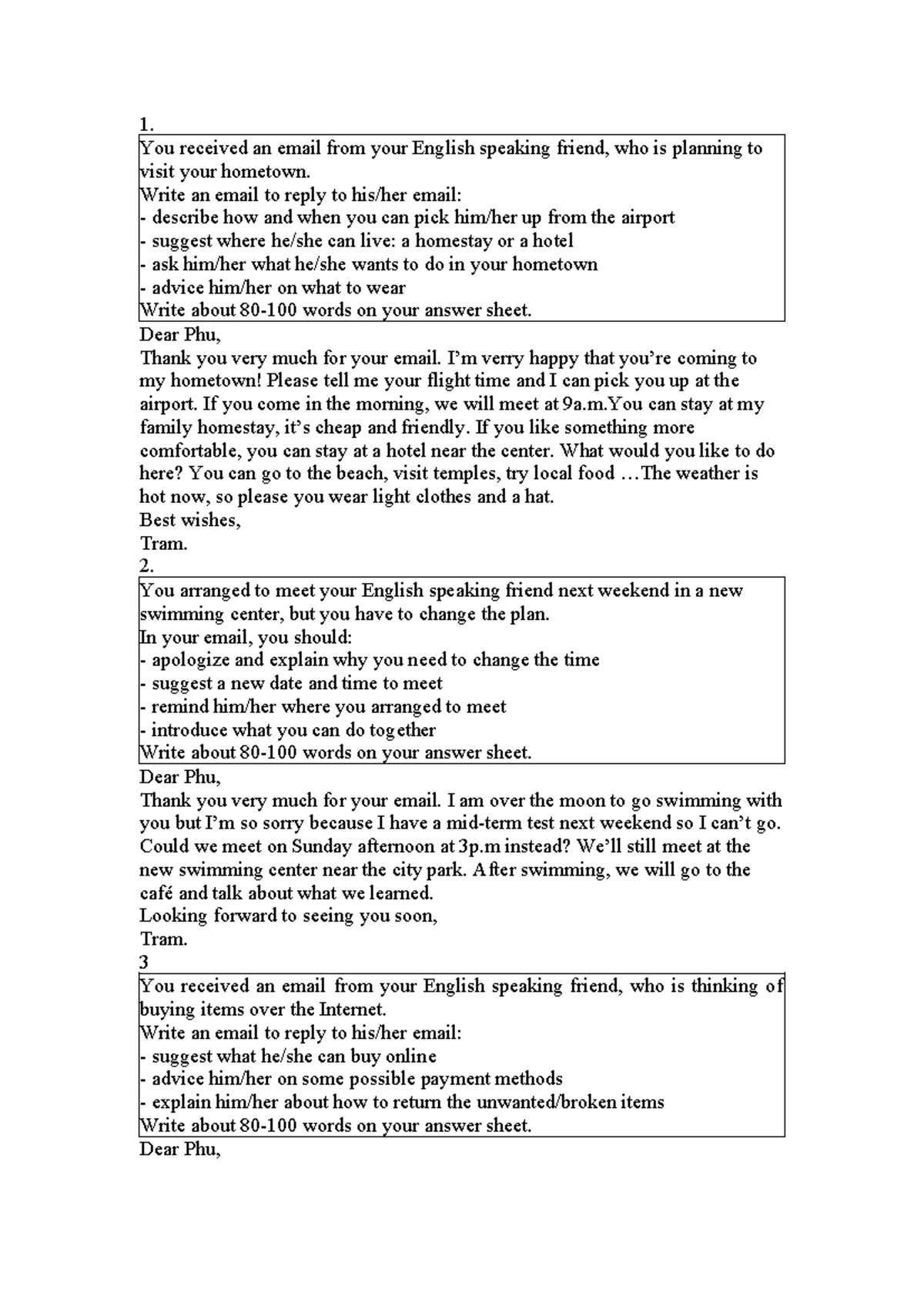 Writing Tasks for Eng 2: Email Responses and Suggestions - Studocu