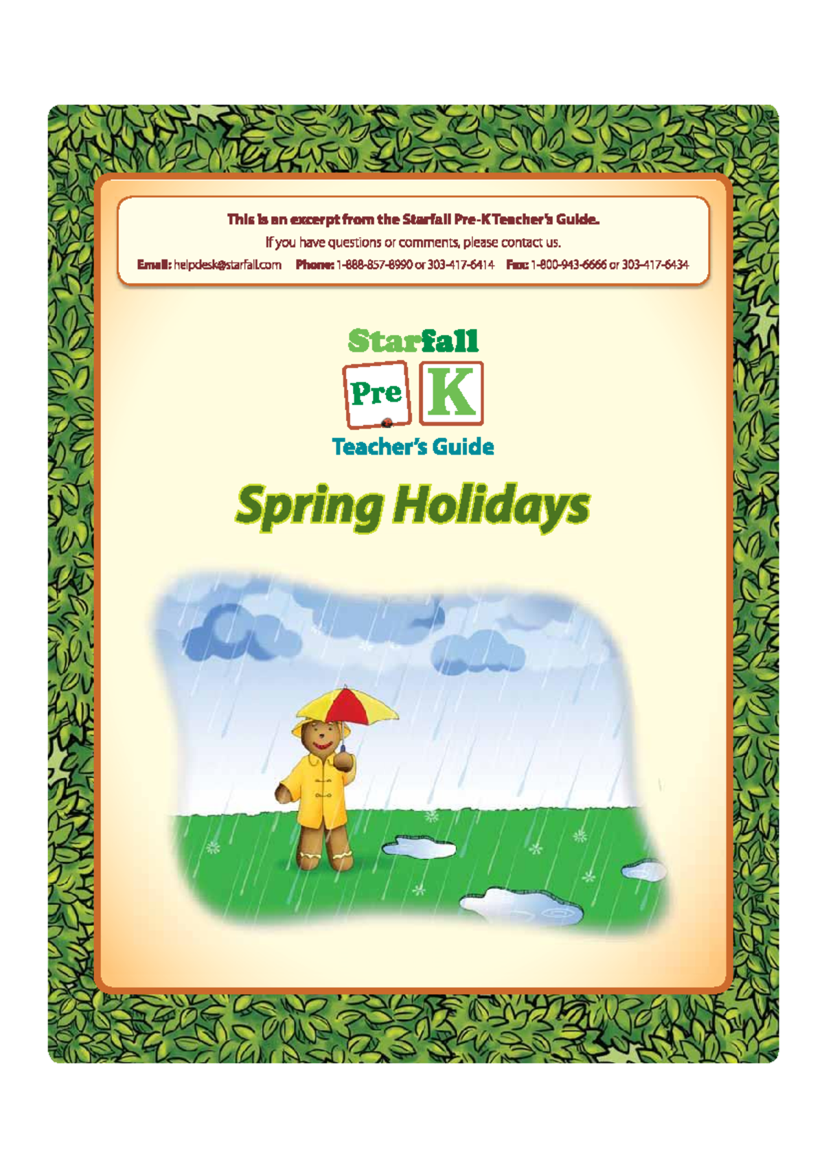 Starfall Pre-K Teacher's Guide: Activities for Spring Holidays - Studocu