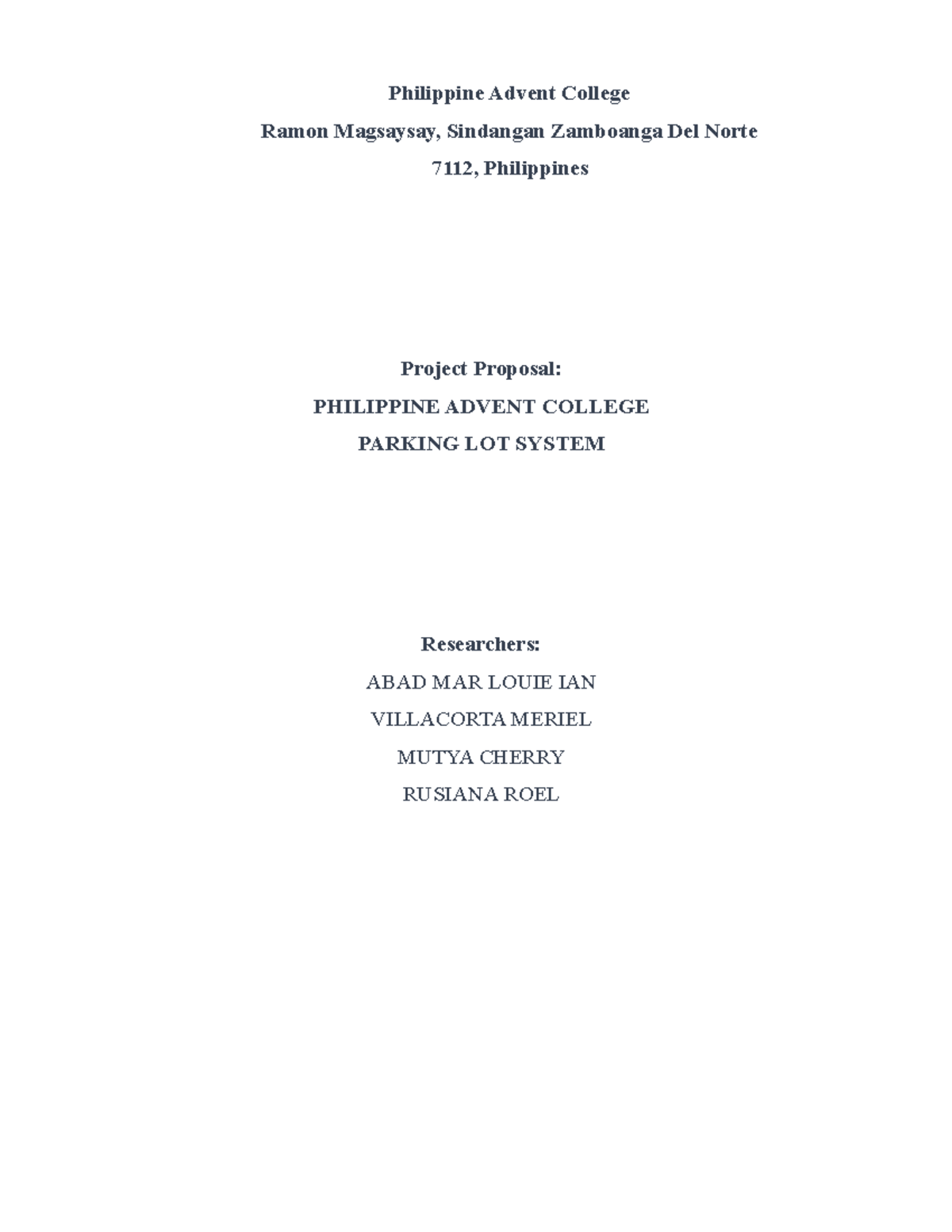 Parking Lot Management System Proposal - PHILIPPINE ADVENT COLLEGE ...
