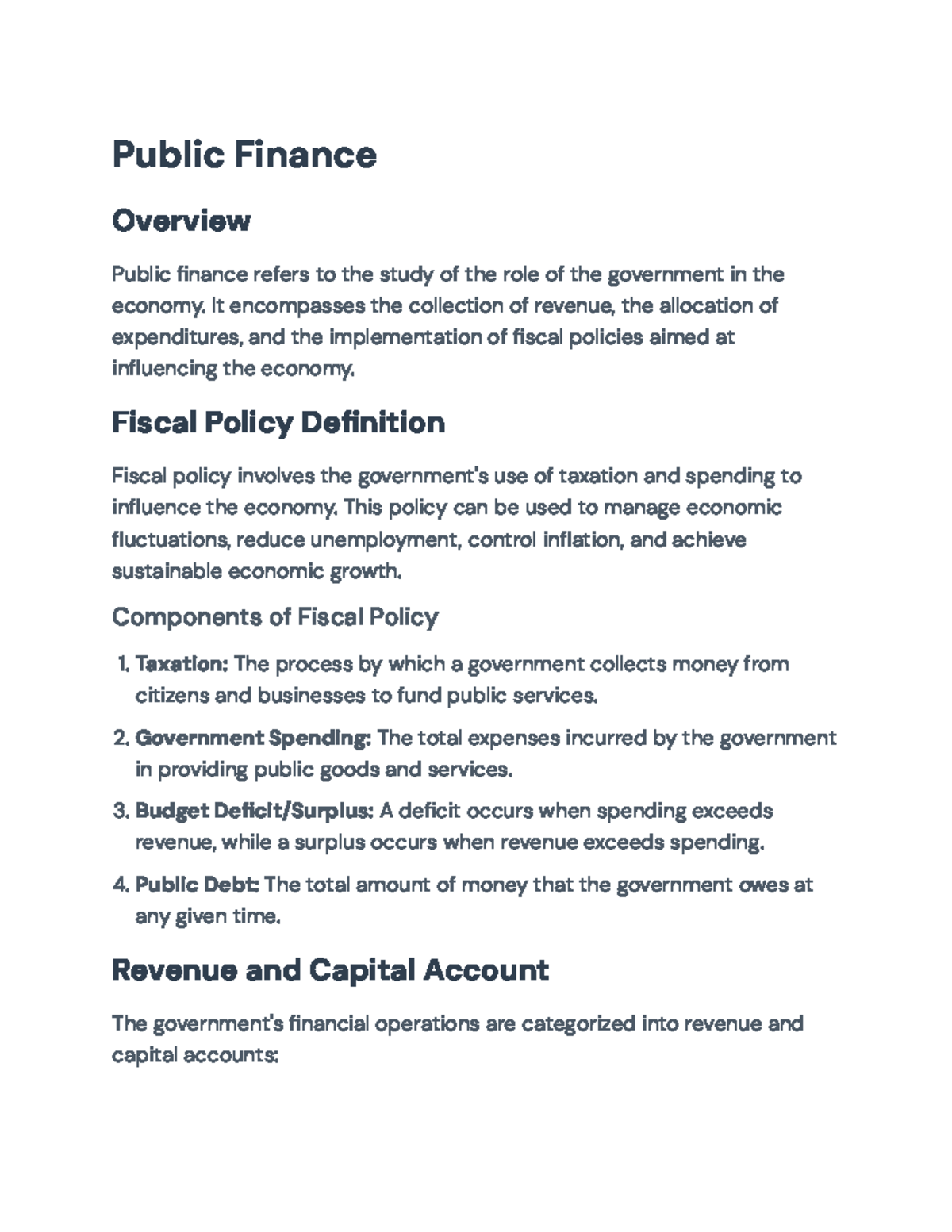 Public Finance Overview: Fiscal Policy and Government Spending Analysis ...