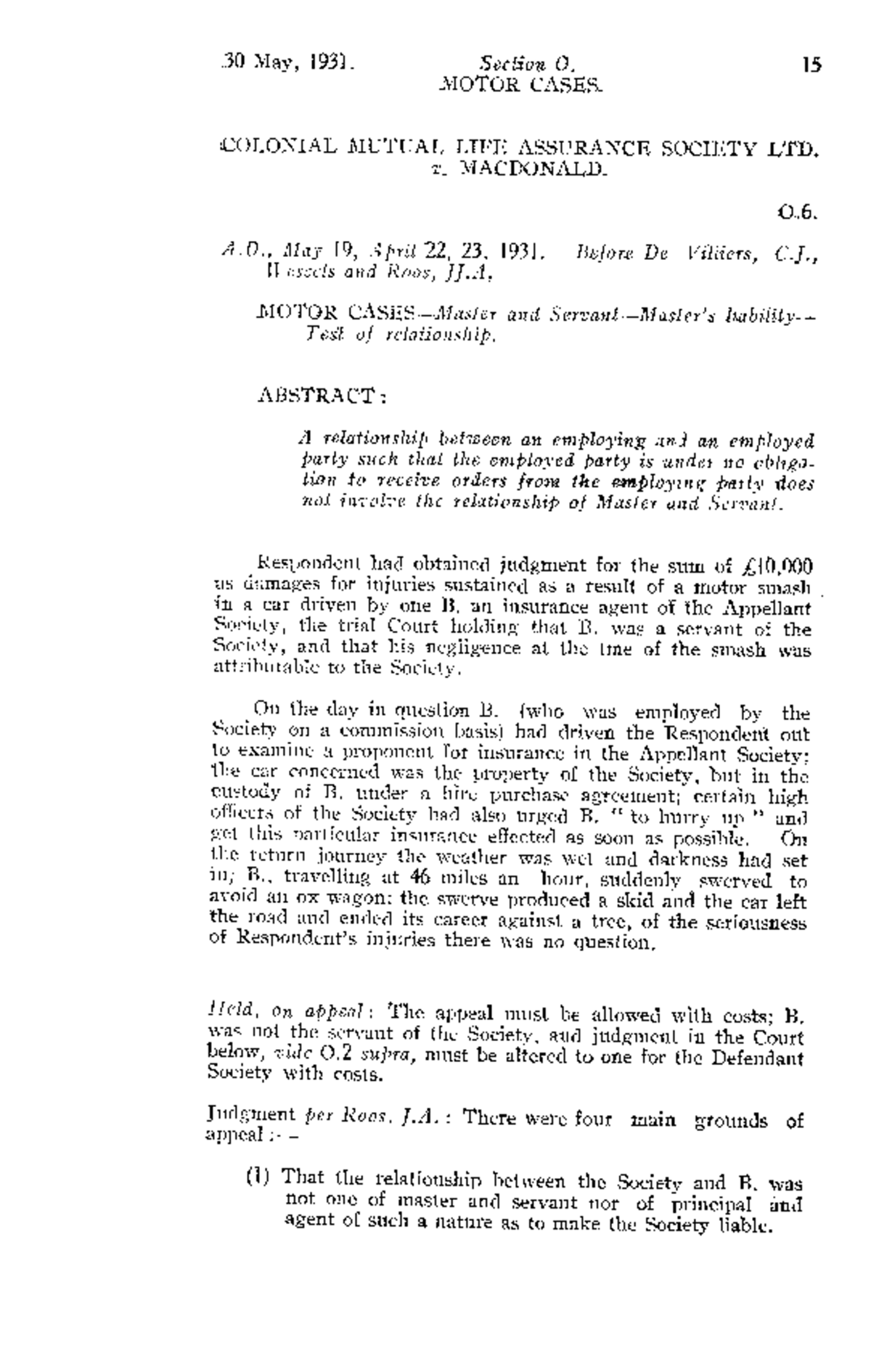 Colonial Mutual Life Assurance Society Ltd v Macdonald (1931) - Case ...