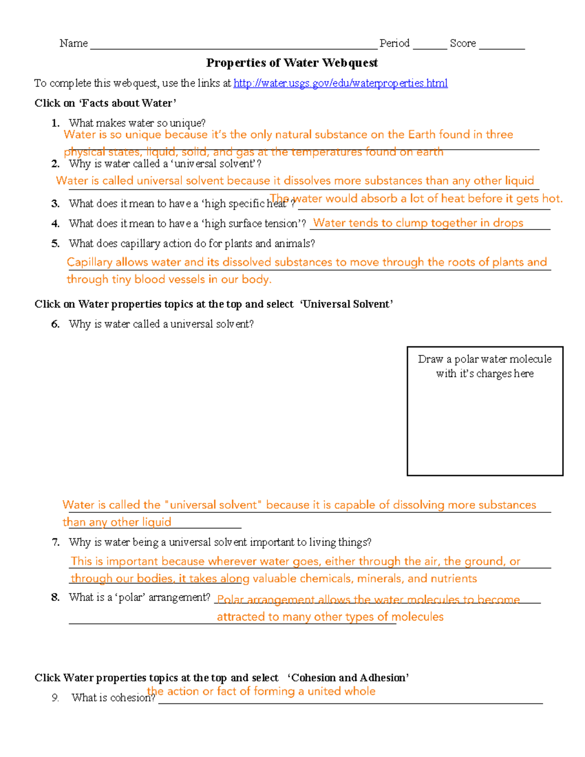 Properties of Water Webquest (Science 101) - Studocu