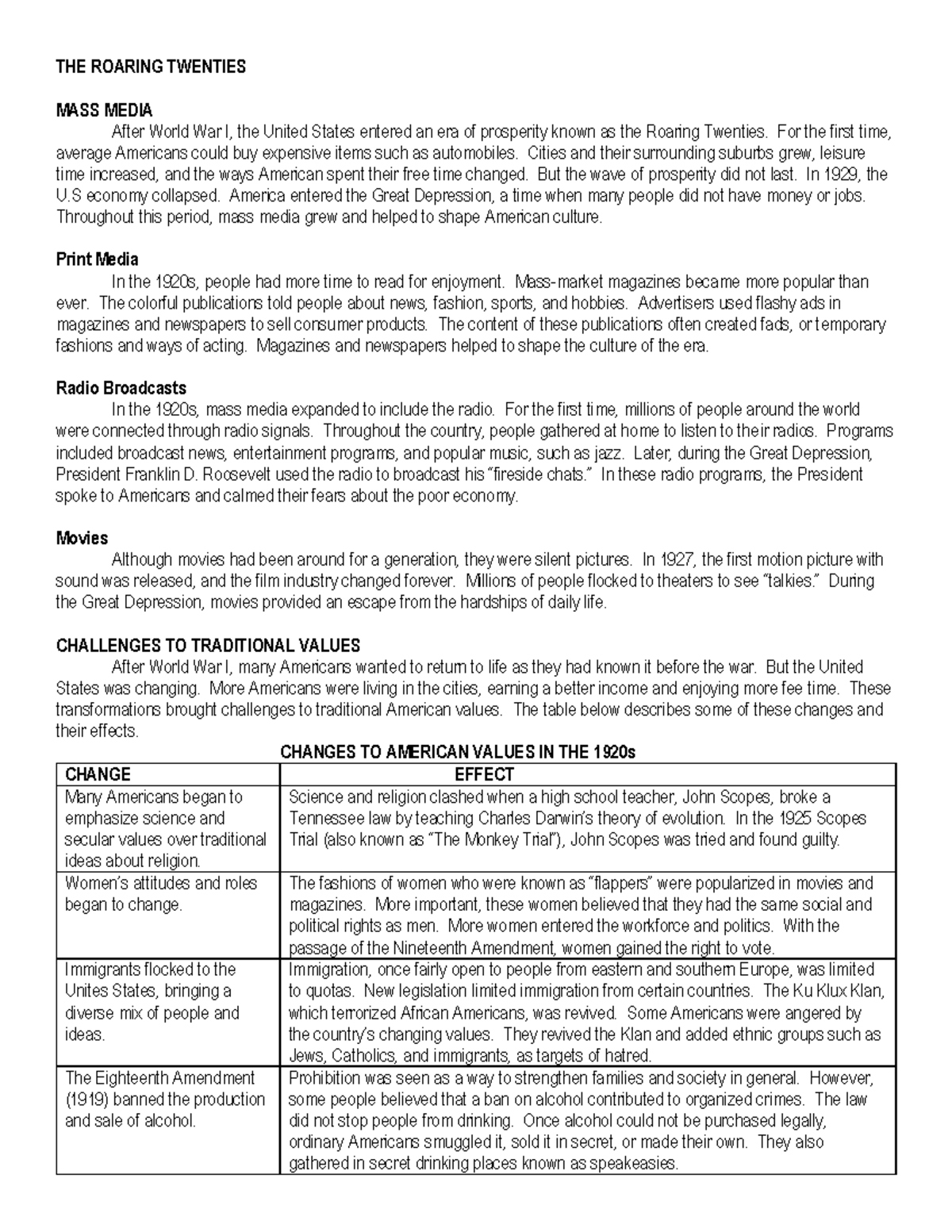 3 THE Roaring Twenties Reading and Questions - THE ROARING TWENTIES ...