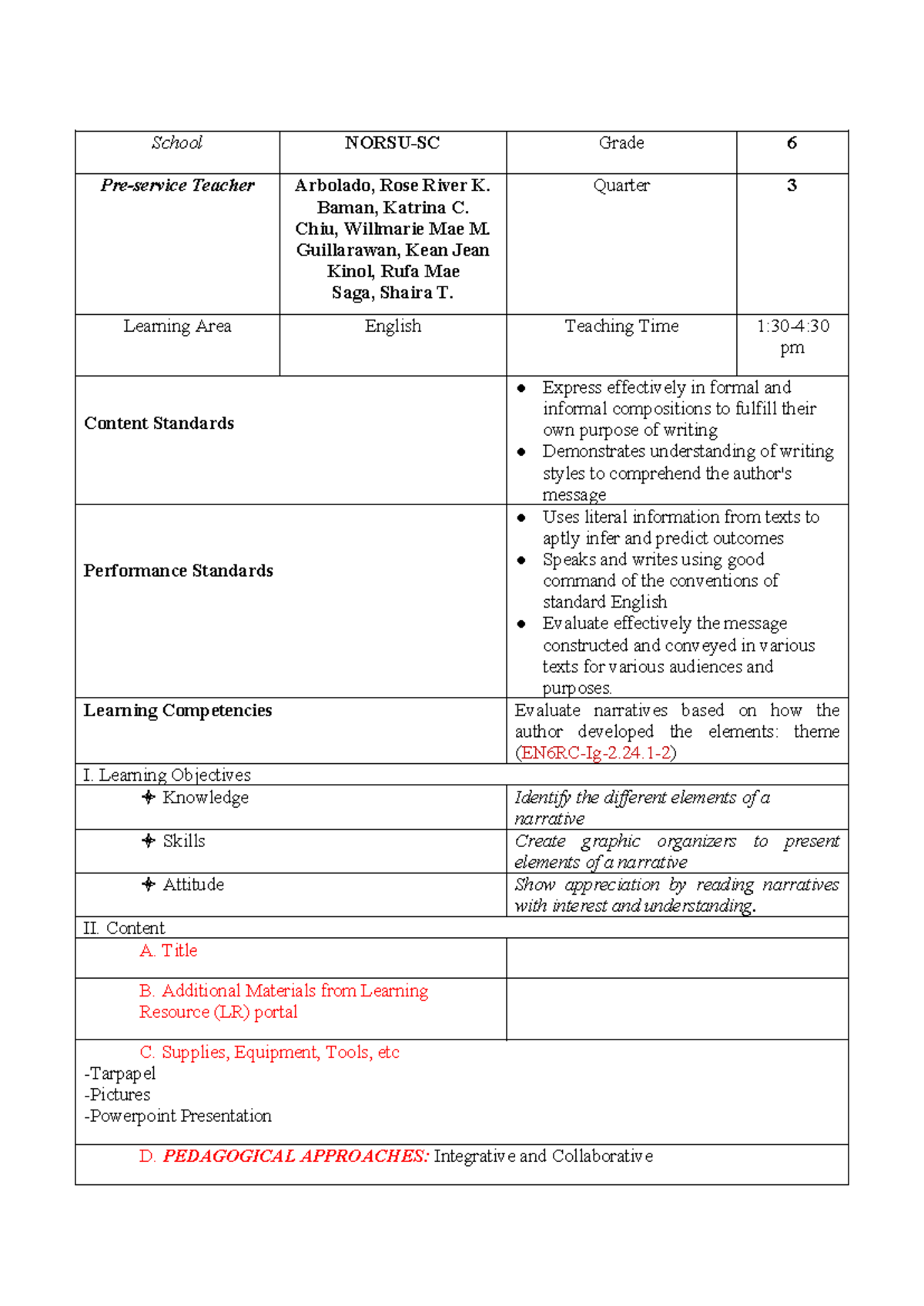 English DLP: Grade 6 Narrative Writing and Evaluation Guide - Studocu