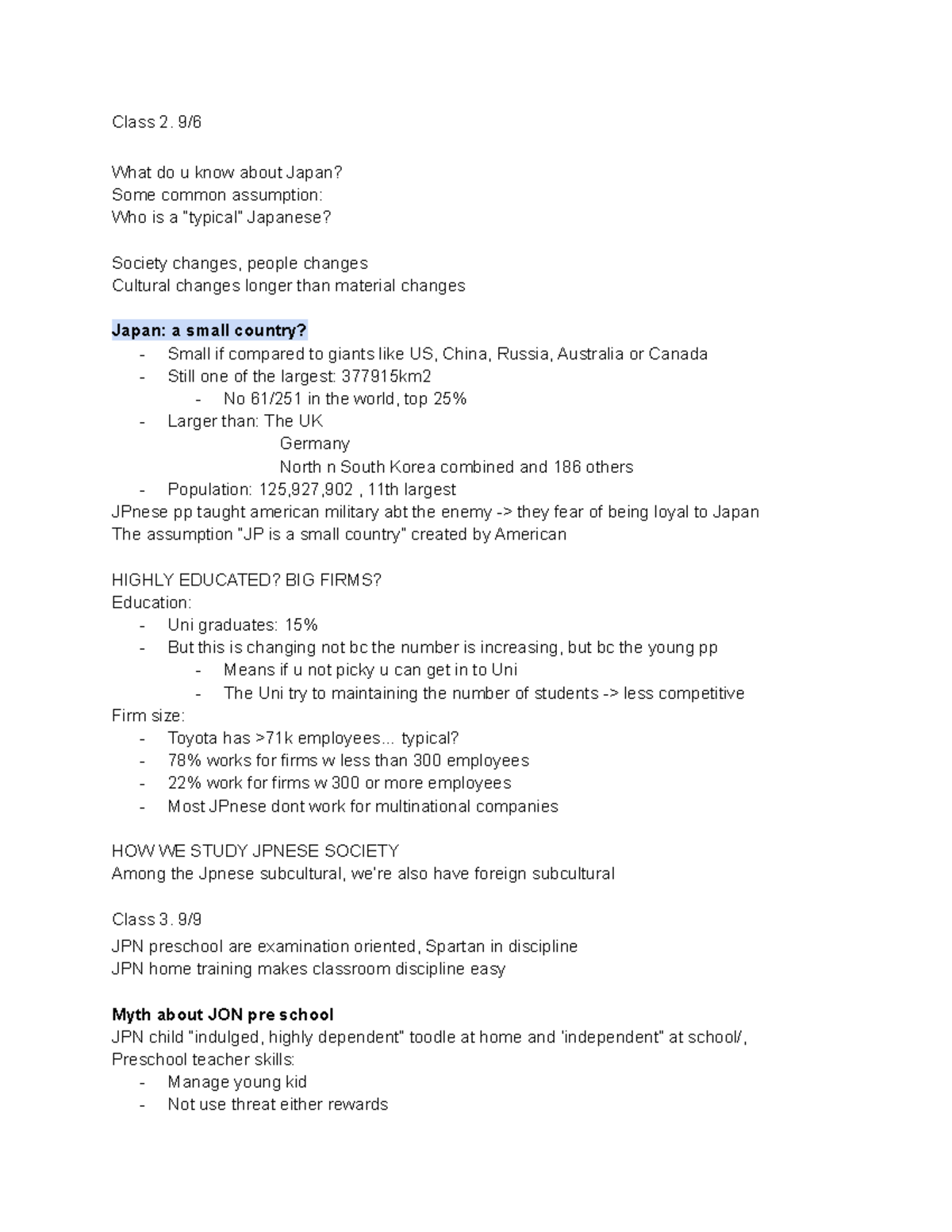 Japanese Society lecture notes - Class 2. 9/ What do u know about Japan ...