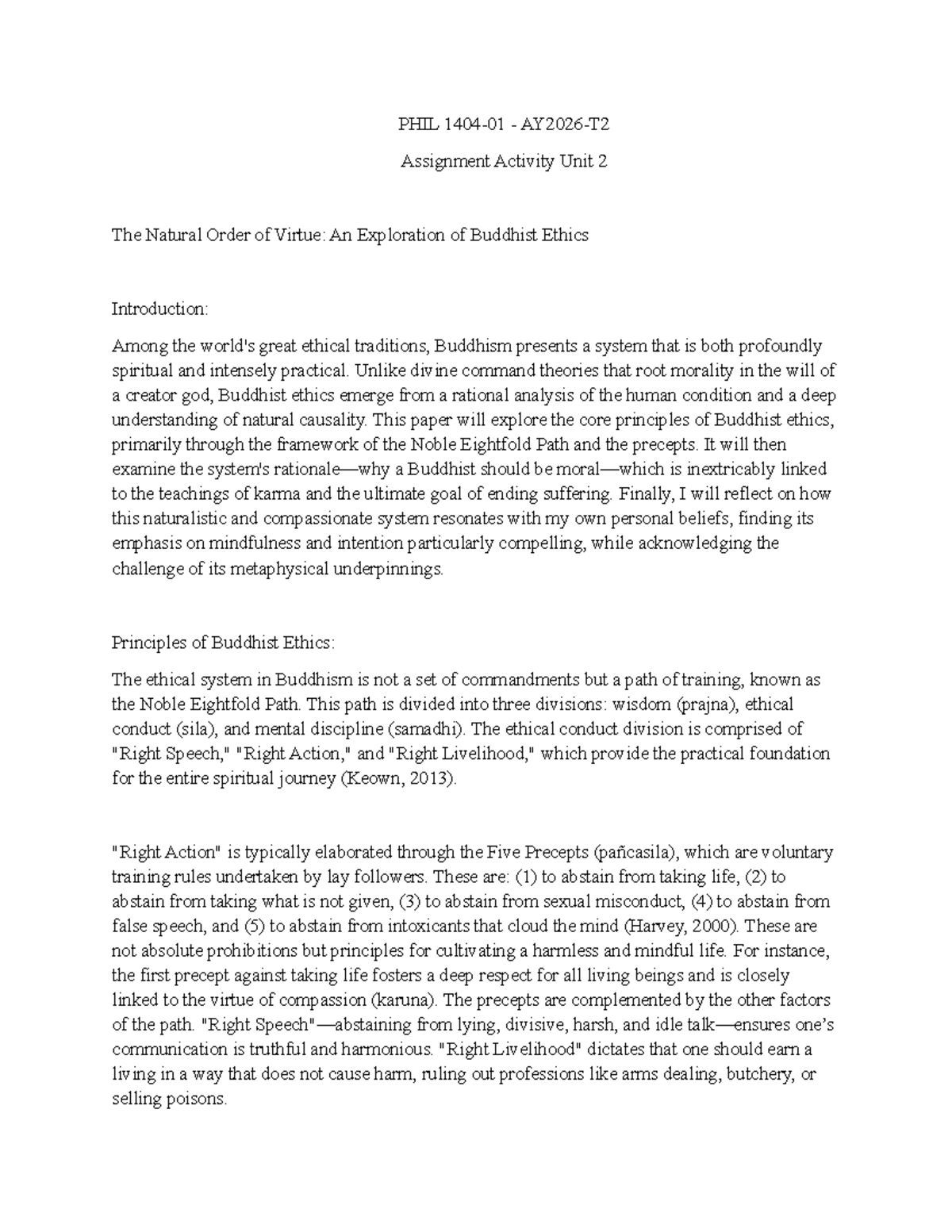 PHIL 1404-01 - AY2026-T2 Assignment: Buddhist Ethics & the Noble Path ...