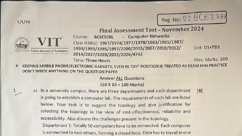 BCSE308L Final Assessment Test November 2024 - Computer Networks - Studocu
